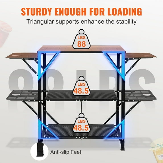 Foldable Outdoor Kitchen Table - Aluminum Camping Cook Station with 4 ...