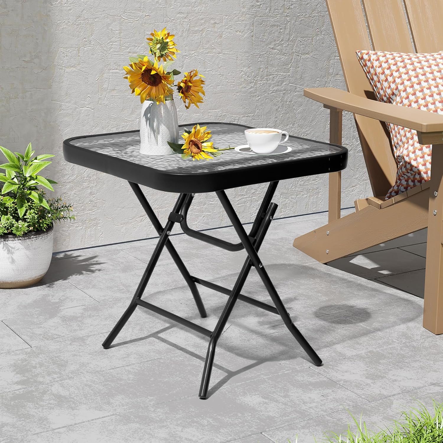 Foldable Outdoor Side Table with Tempered Glass Top Square 18" Folding ...