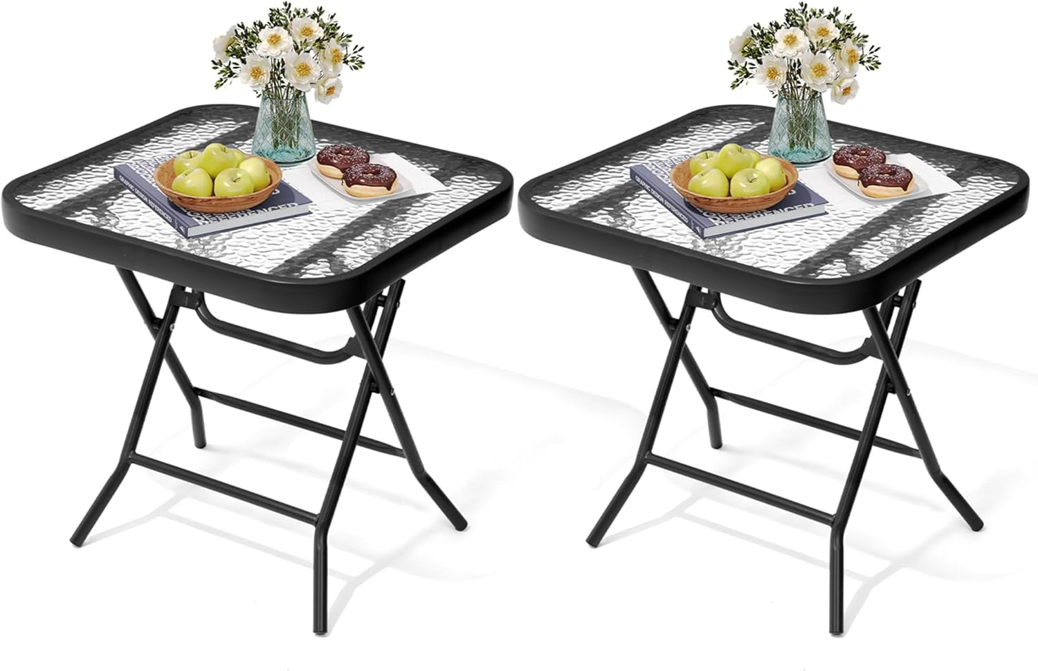 Foldable Outdoor Side Tables Set of 2 with Tempered Glass Top Square 18 ...