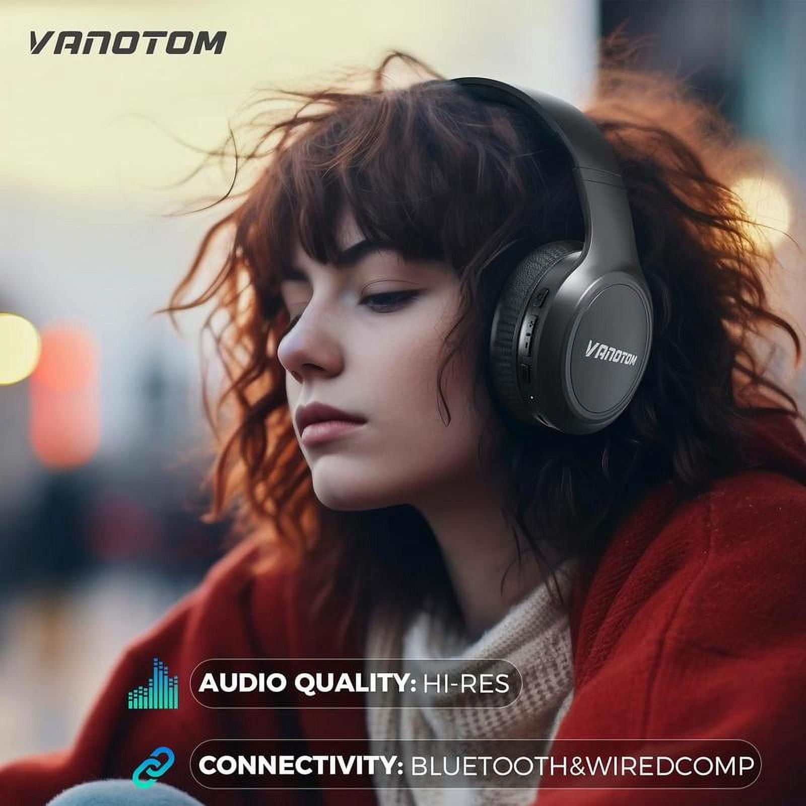 Foldable Over Ear Wireless Bluetooth Headphones with HiFi Bass & Long ...