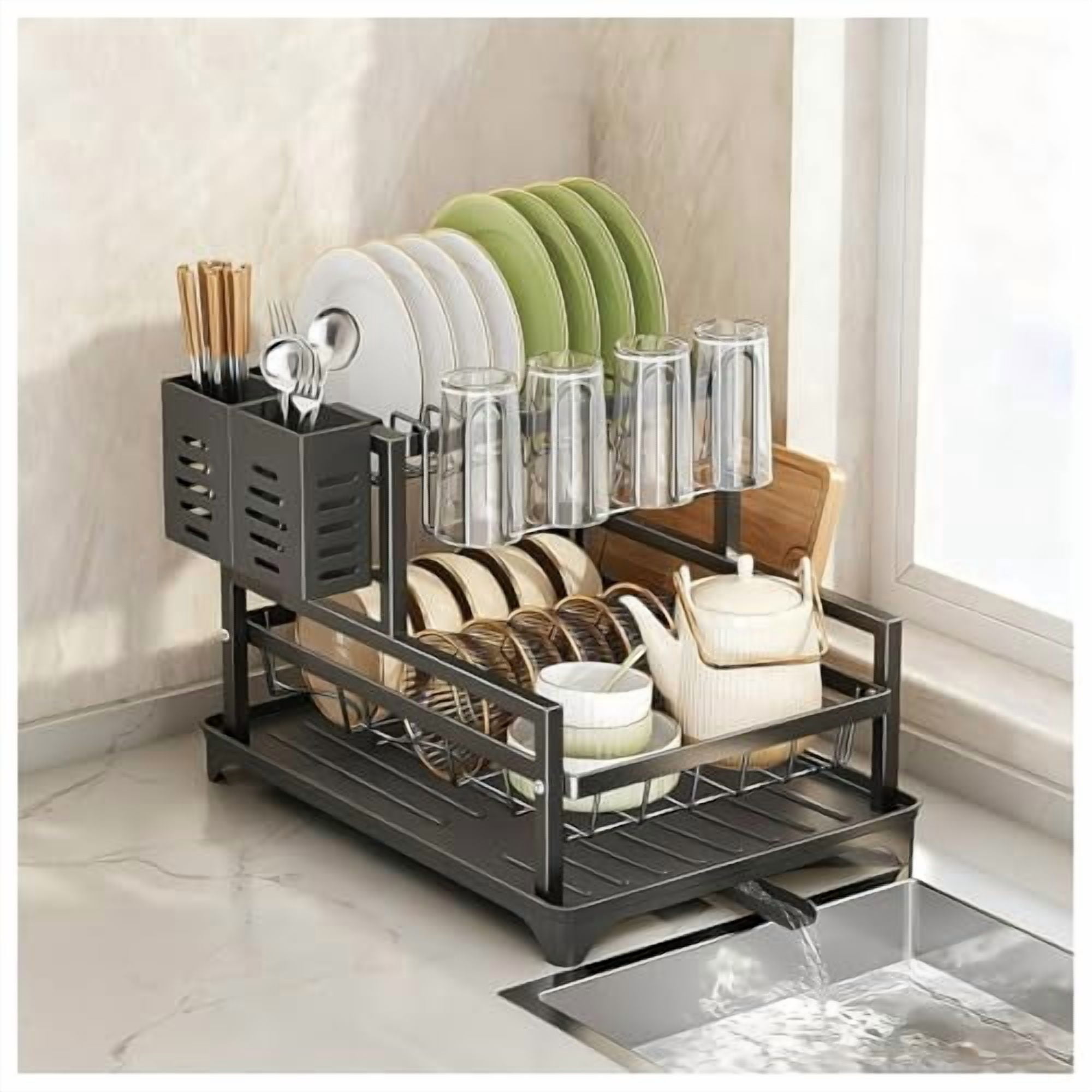 Foldable Over Sink Dish Drying Rack, 3-Tier Carbon Steel Dish Rack ...