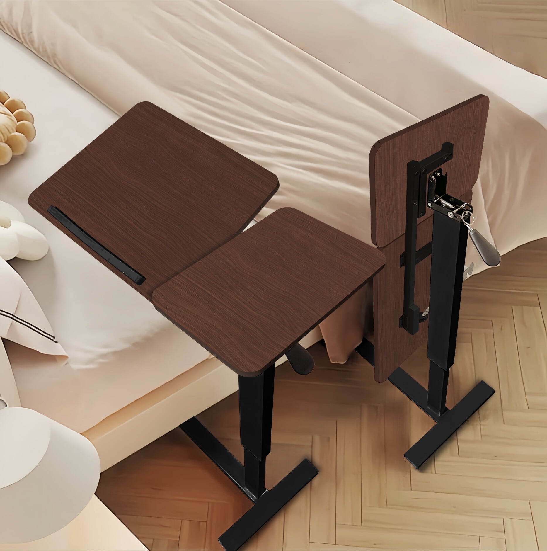 Foldable Overbed Bedside Table with Hidding Wheels, Mobile Tilt Tray ...