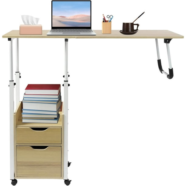 Foldable Overbed Table with Wheels, Height Adjustable Movable Bedside ...