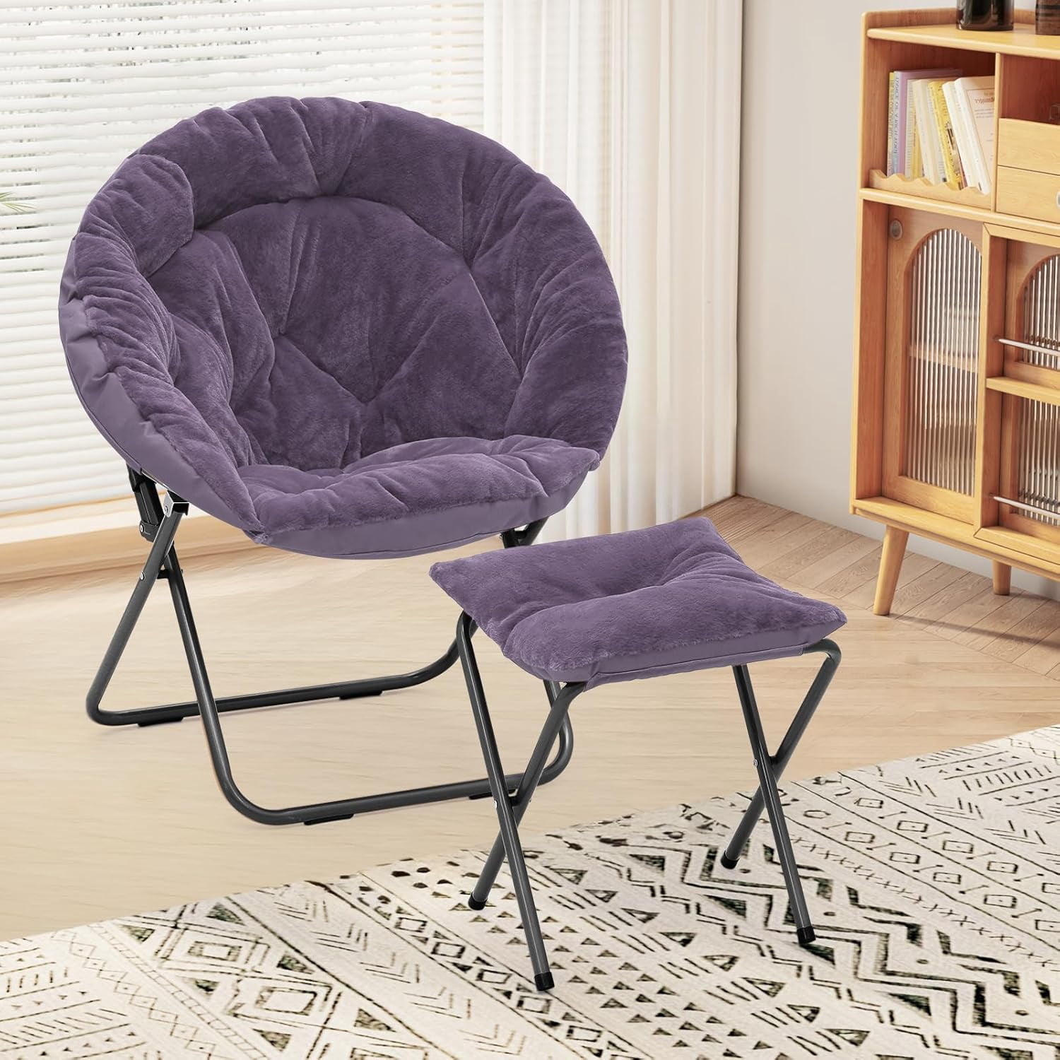 Foldable Oversized Moon Chair, Large Black Metal Frame Round Saucer ...