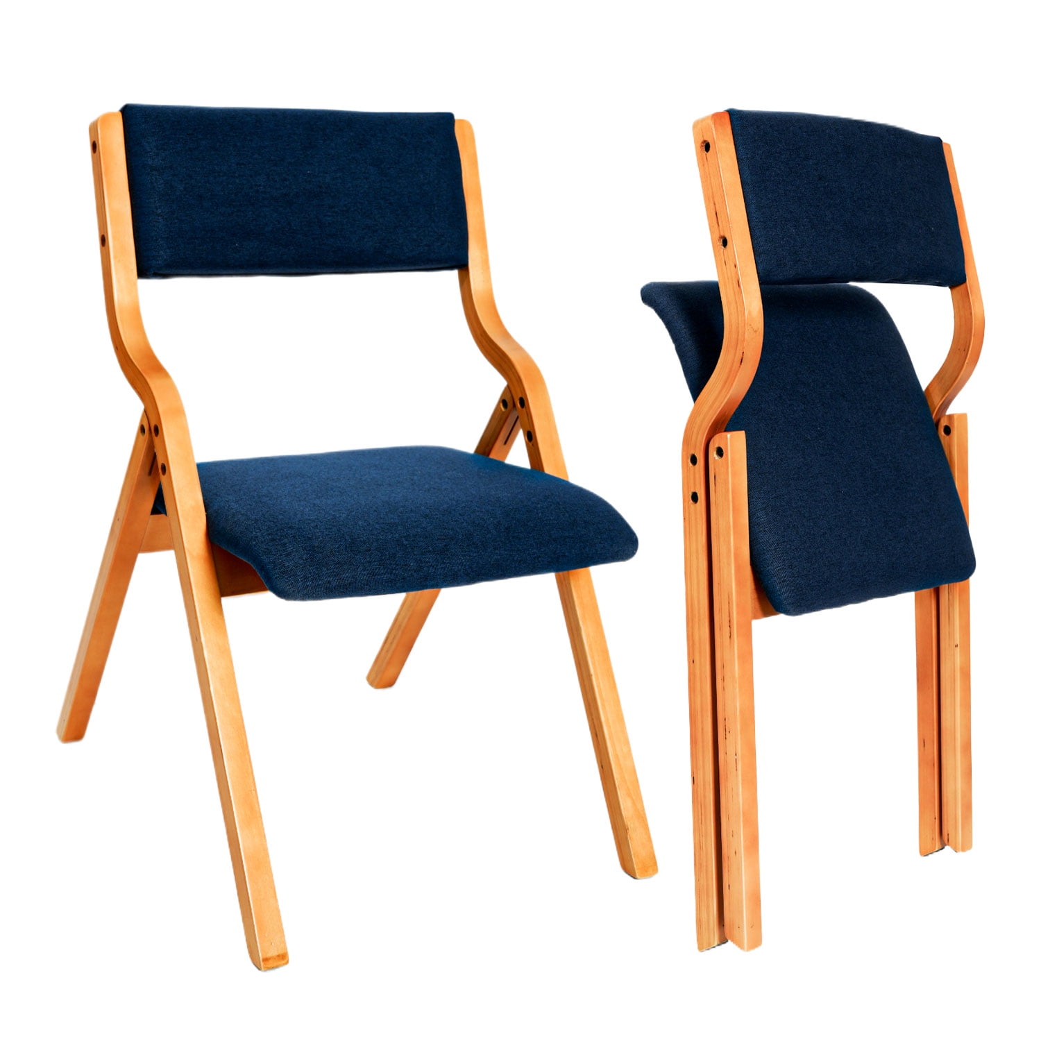 Foldable Padded Chairs with Solid Teak Wood Frame, Set of 2, Blue ...