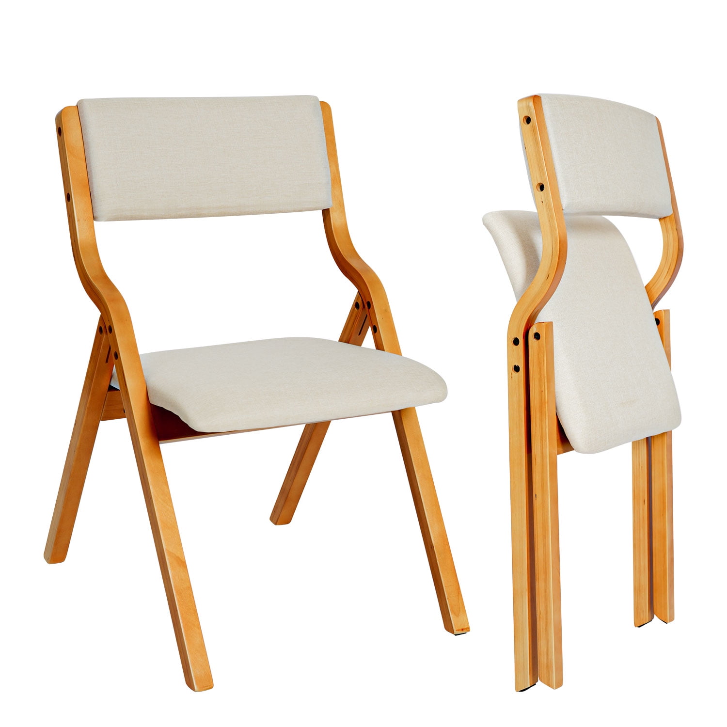 Foldable Padded Chairs with Solid Teak Wood Frame, Set of 2, Teak Frame ...
