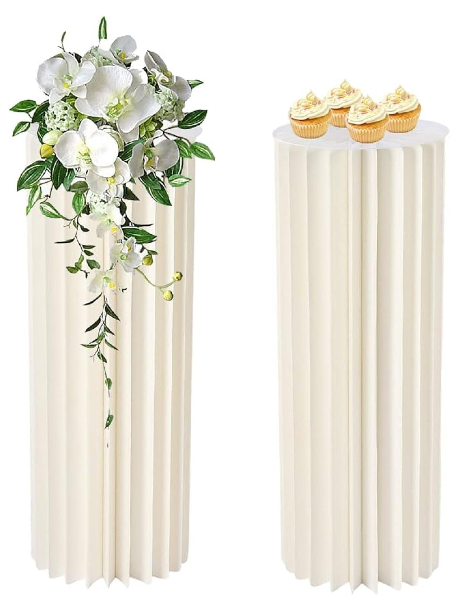 Foldable Paper Columns 2 Pcs Display Pedestals, Cream White Wedding ...