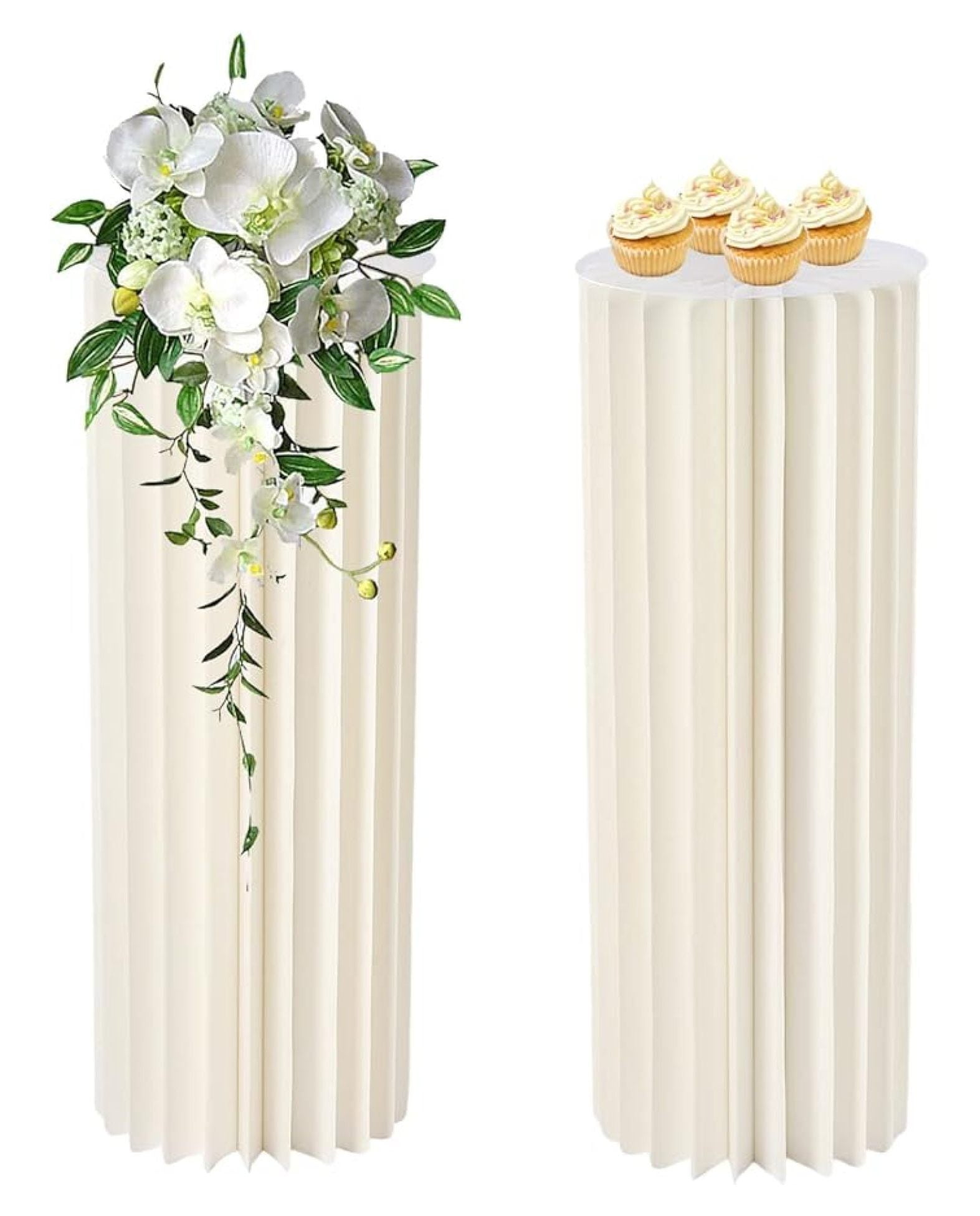 Foldable Paper Columns 2 Pcs Display Pedestals, Cream White Wedding ...