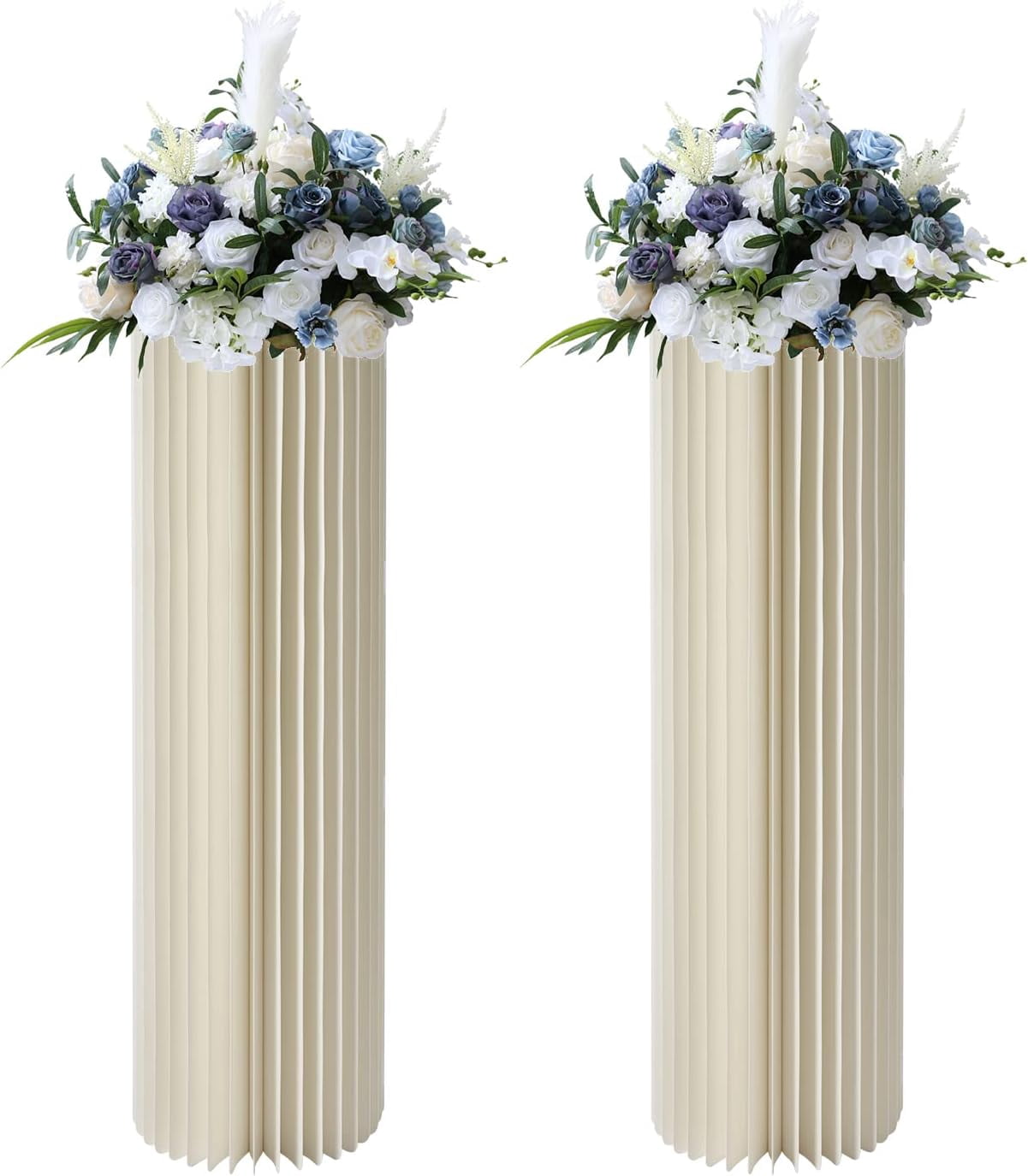 Foldable Paper Columns 2 Pcs Display Pedestals, Cream White Wedding ...