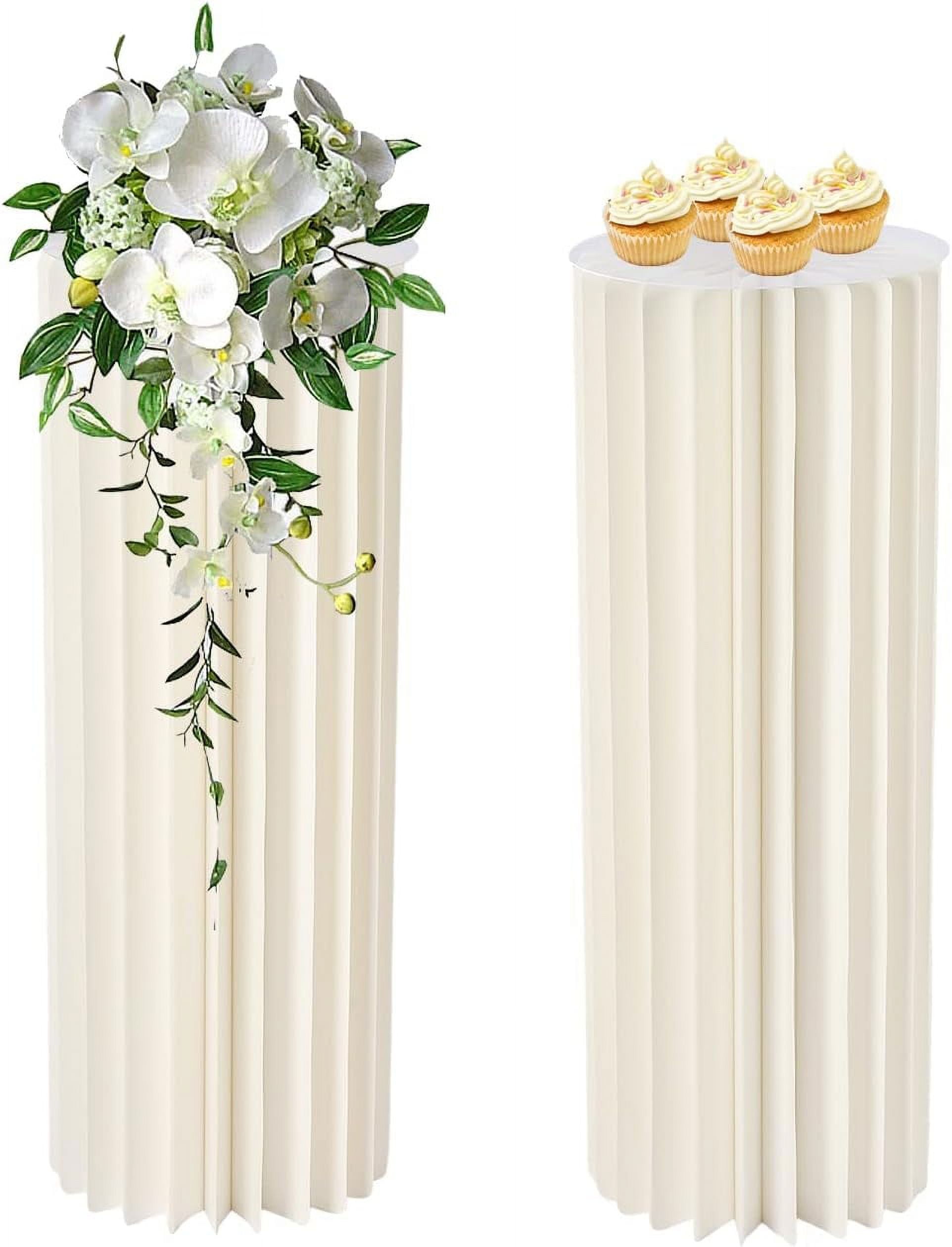 Foldable Paper Columns 2 Pcs Display Pedestals, Cream White Wedding ...