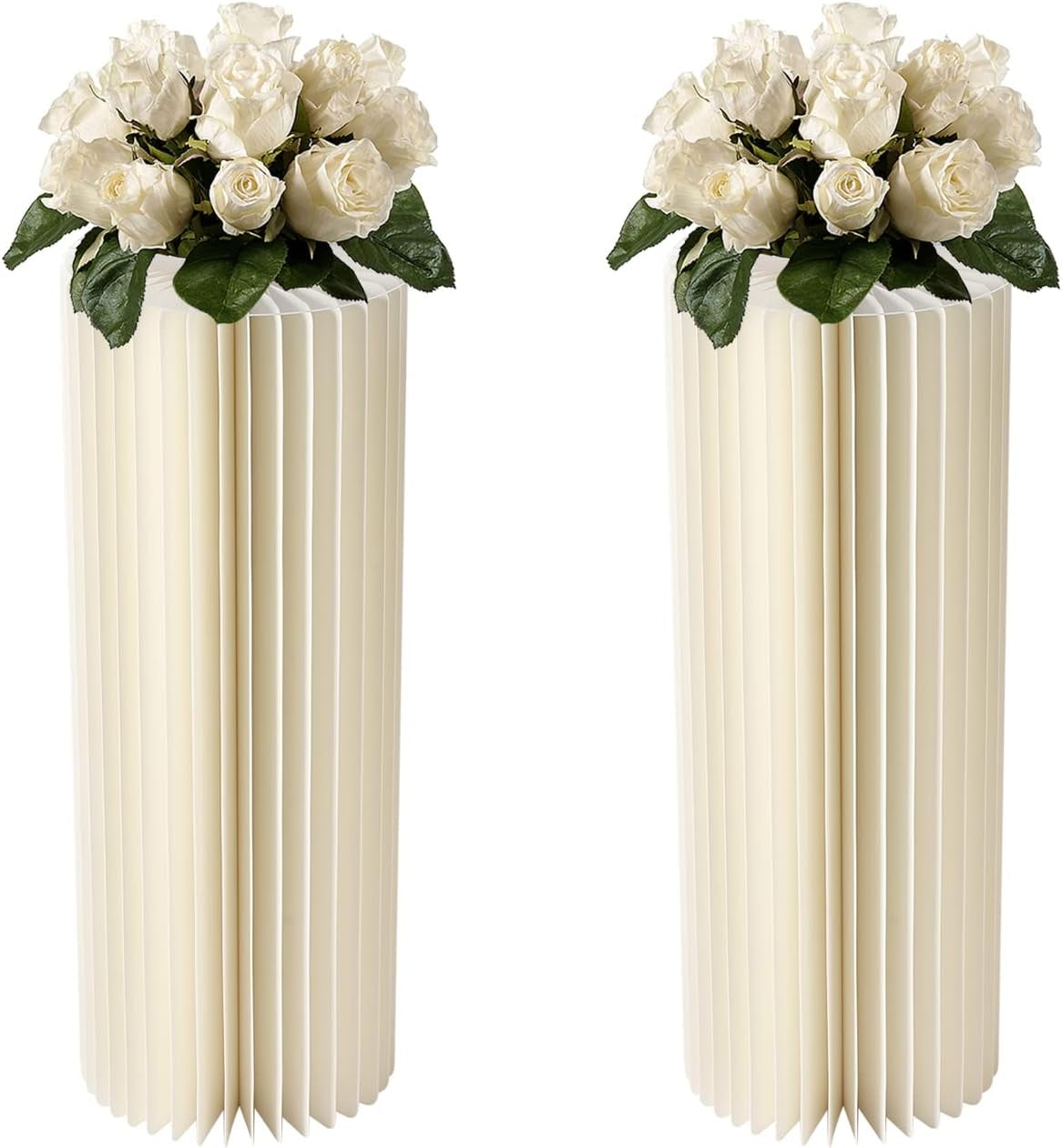 Foldable Paper Columns 2 Pcs Display Pedestals, Cream White Wedding ...