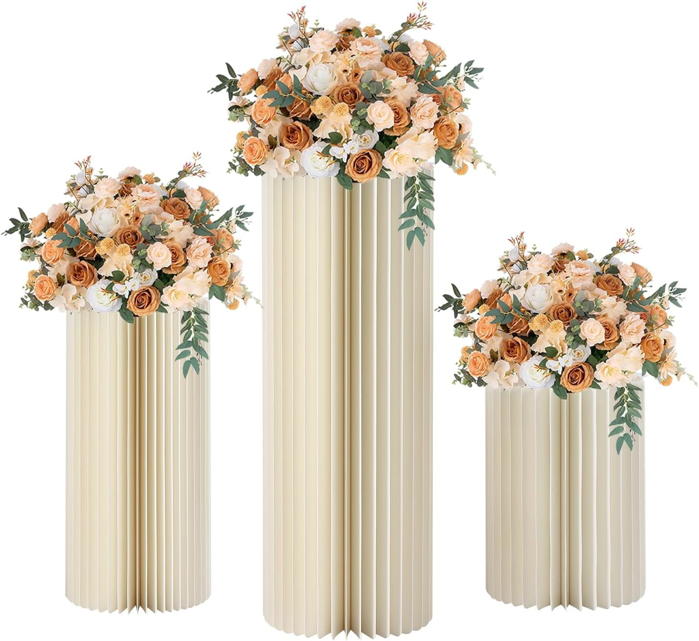 Foldable Paper Columns 3 Pcs Display Pedestals, Cream White Wedding ...
