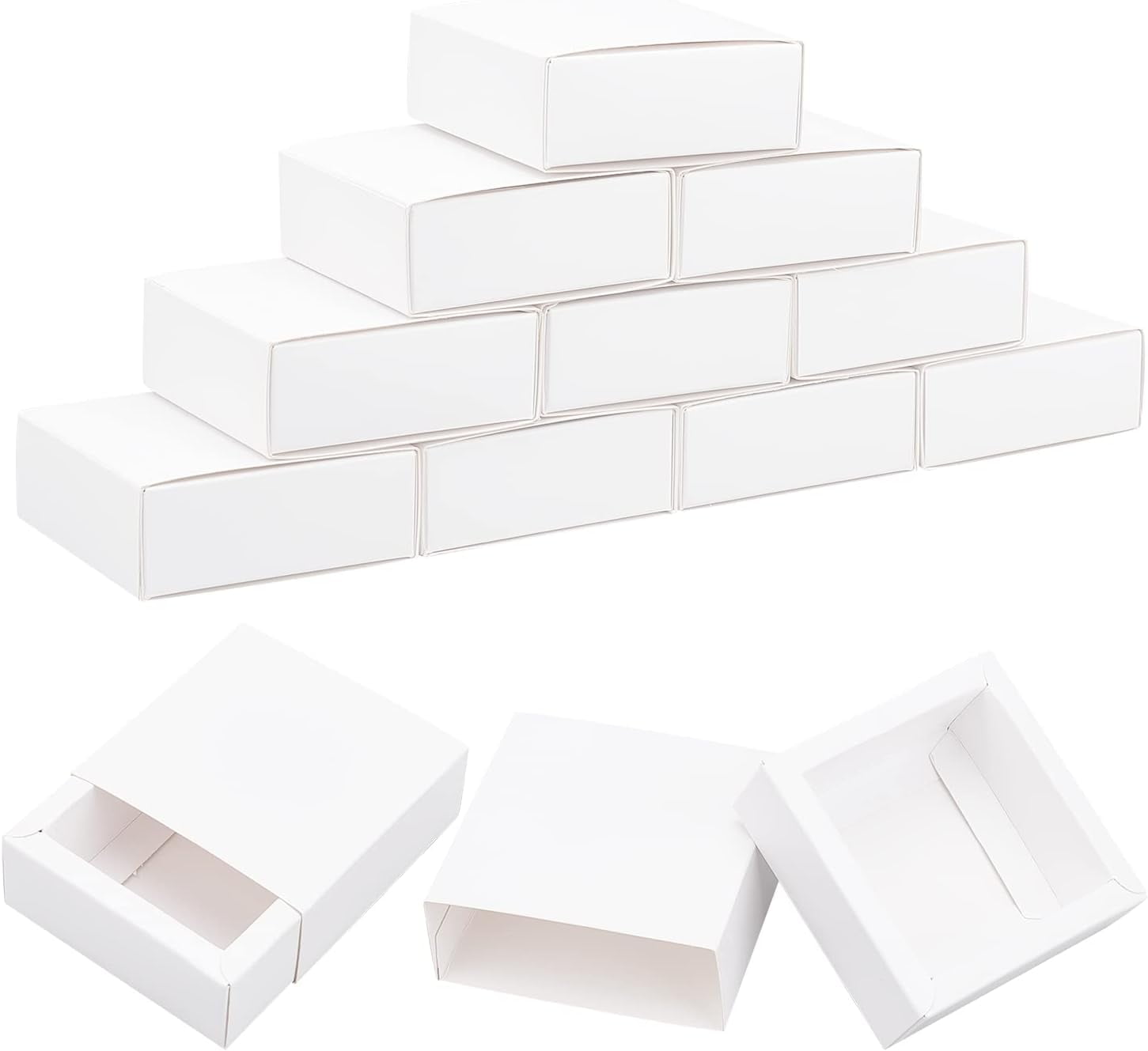 Foldable Paper Drawer Boxes Sliding Gift Boxes Square White 8.3x8.3x3 ...