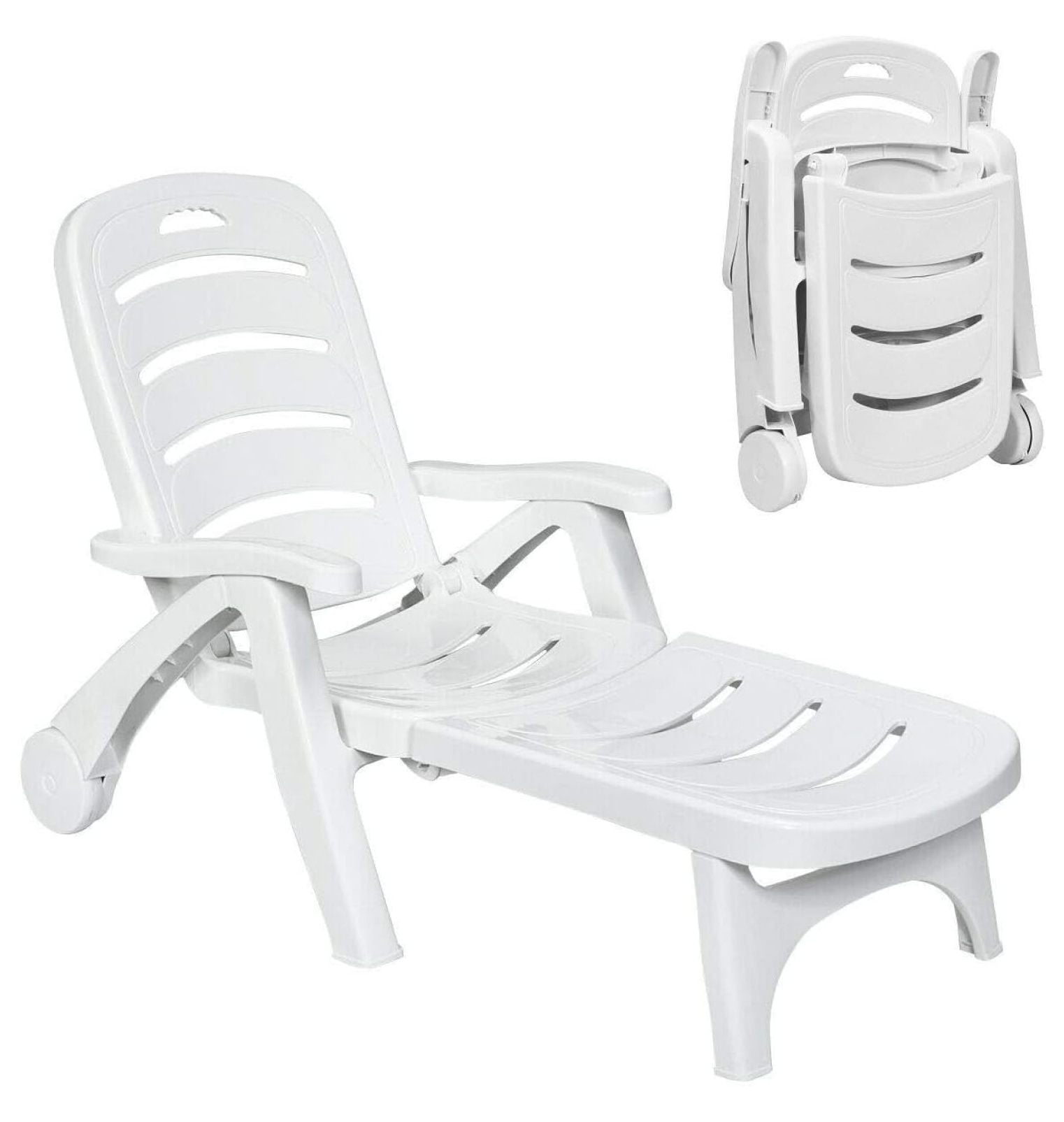 Foldable Patio Chaise Lounge Chair with Wheel, Lightweight Plastic ...