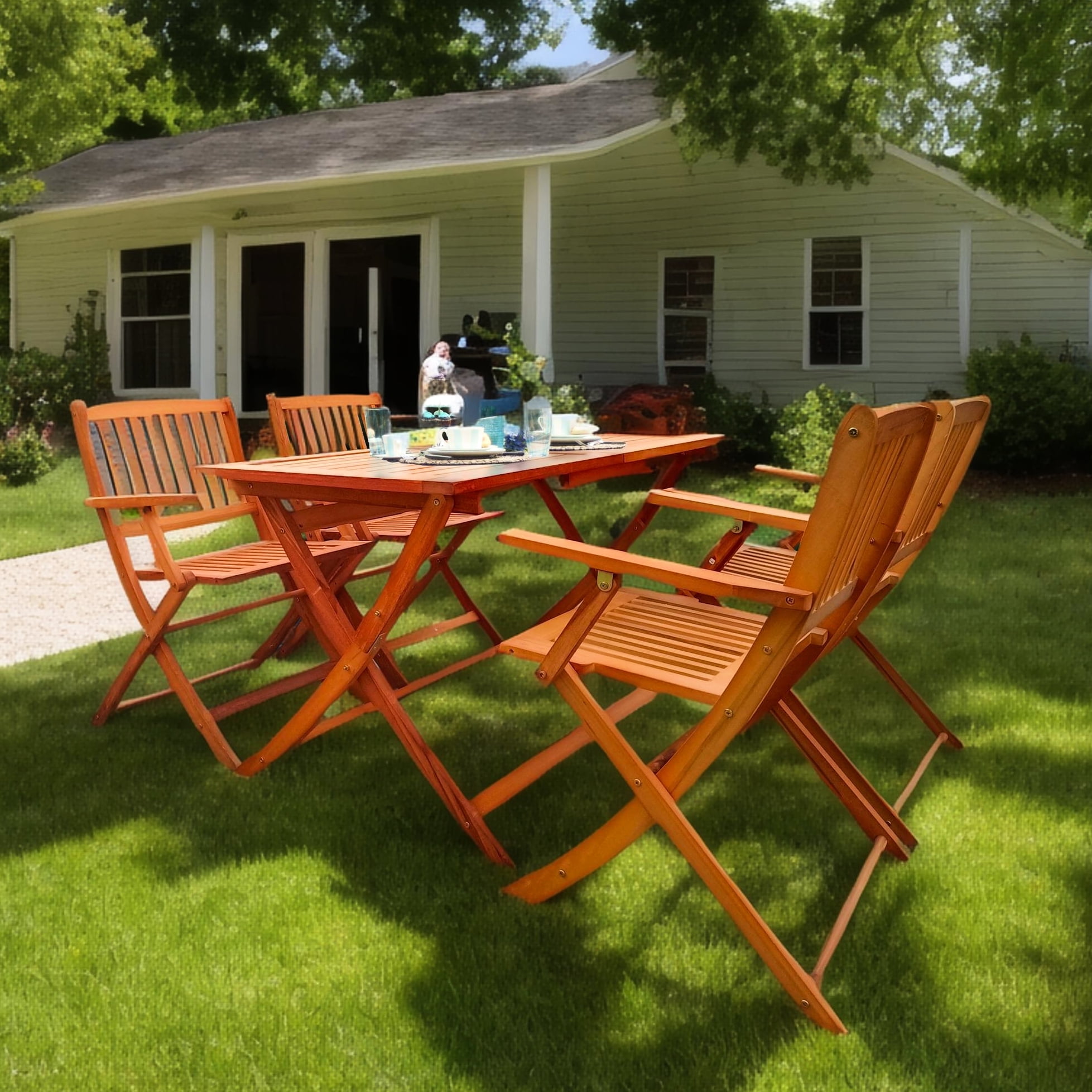 Foldable Patio Dining With 4 Folding Chairs & 1 Table, , For Indoor And ...