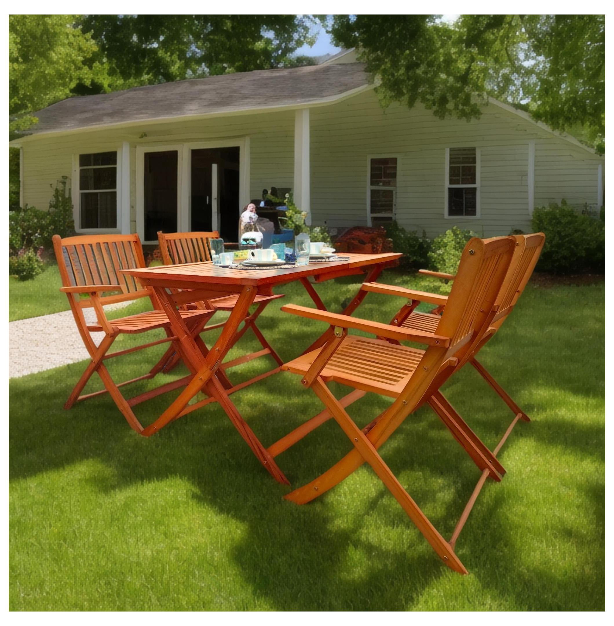Foldable Patio Dining Set, 4 Folding Chairs & 1 Dining Table, Indoor ...