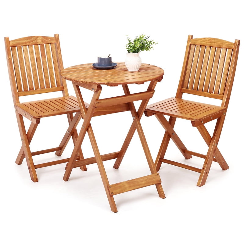 Foldable Patio Furniture Set, Outdoor Bistro Set for 2, Wooden Table ...