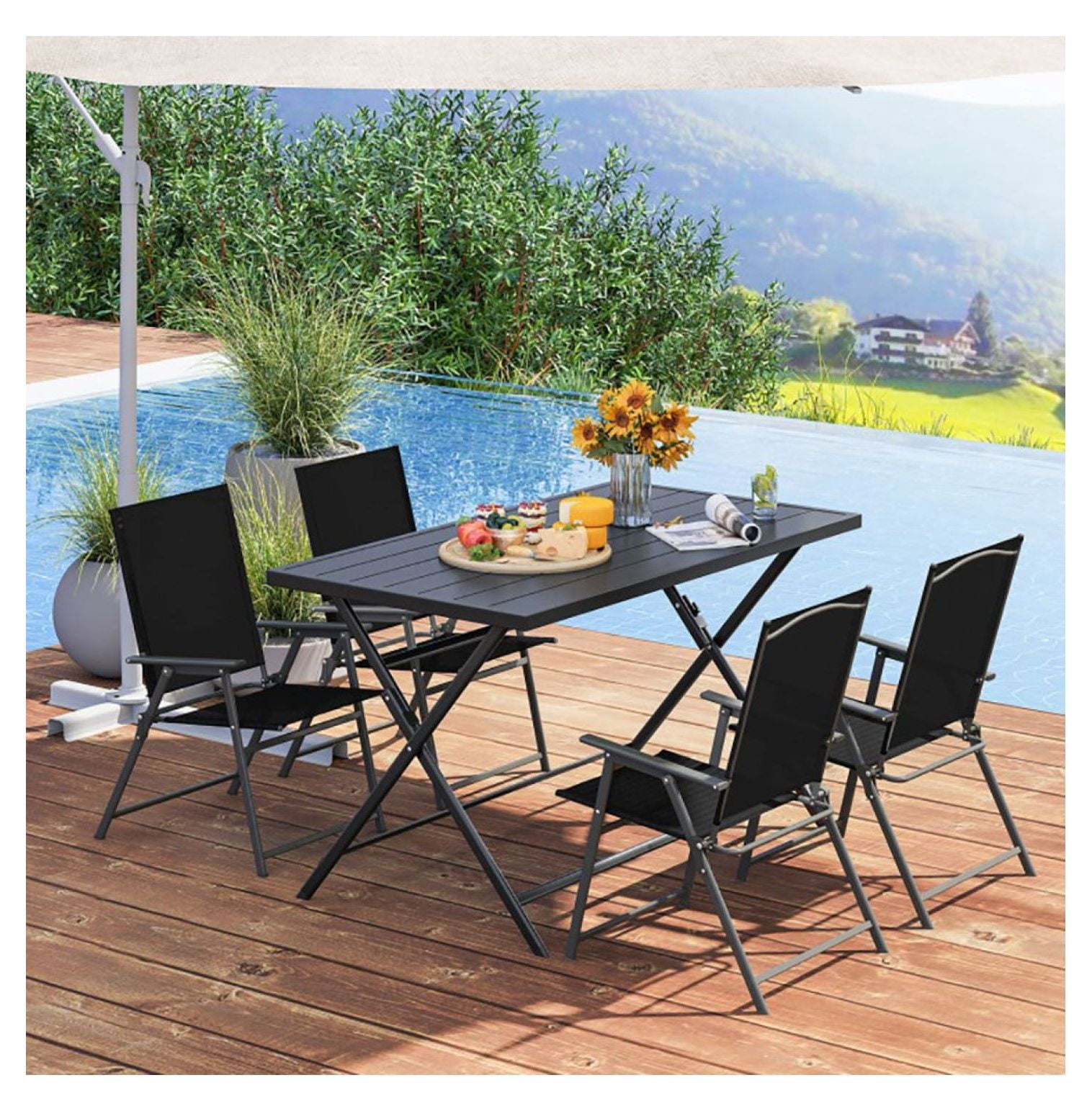 Foldable Patio Table 48x30 inch, Metal Outdoor Dining Table ...
