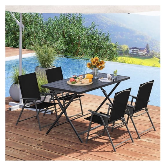Foldable Patio Table 48x30 inch, Metal Outdoor Dining Table ...