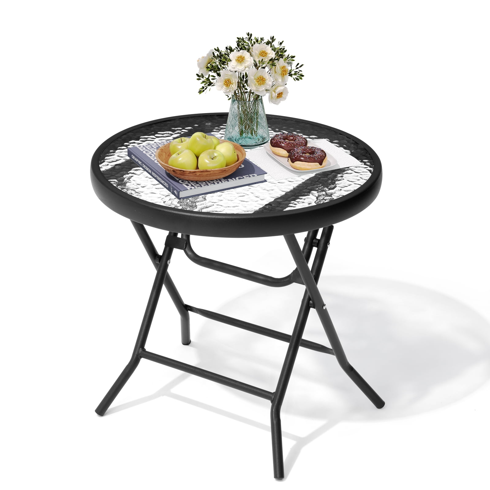 Foldable Patio Table with Tempered Glass Top and High-Strength ...