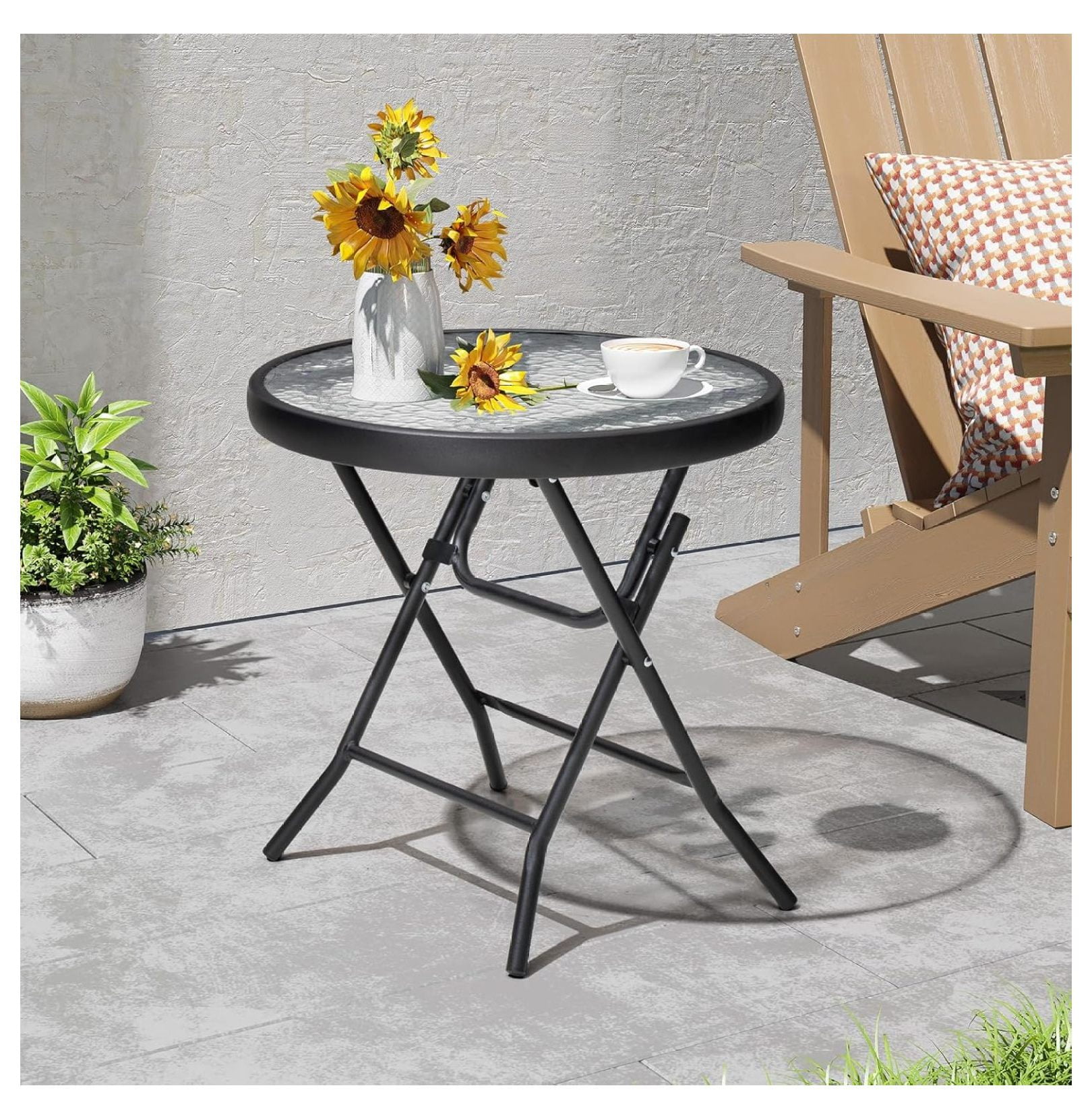 Foldable Patio Table with Tempered Glass Top and High-Strength ...