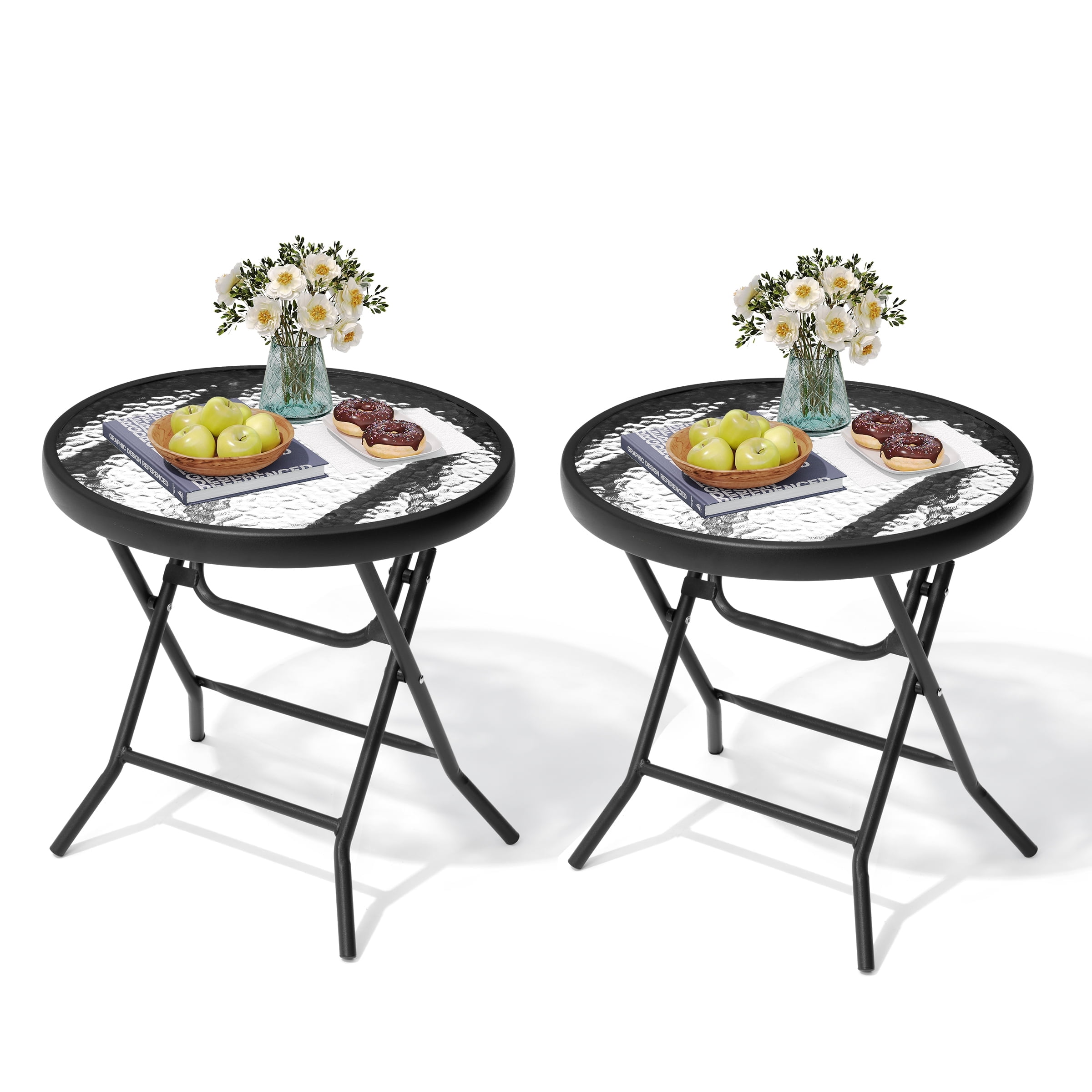 Cloud Fly Foldable Side Table Set of 2 with Tempered Glass Top 18 ...