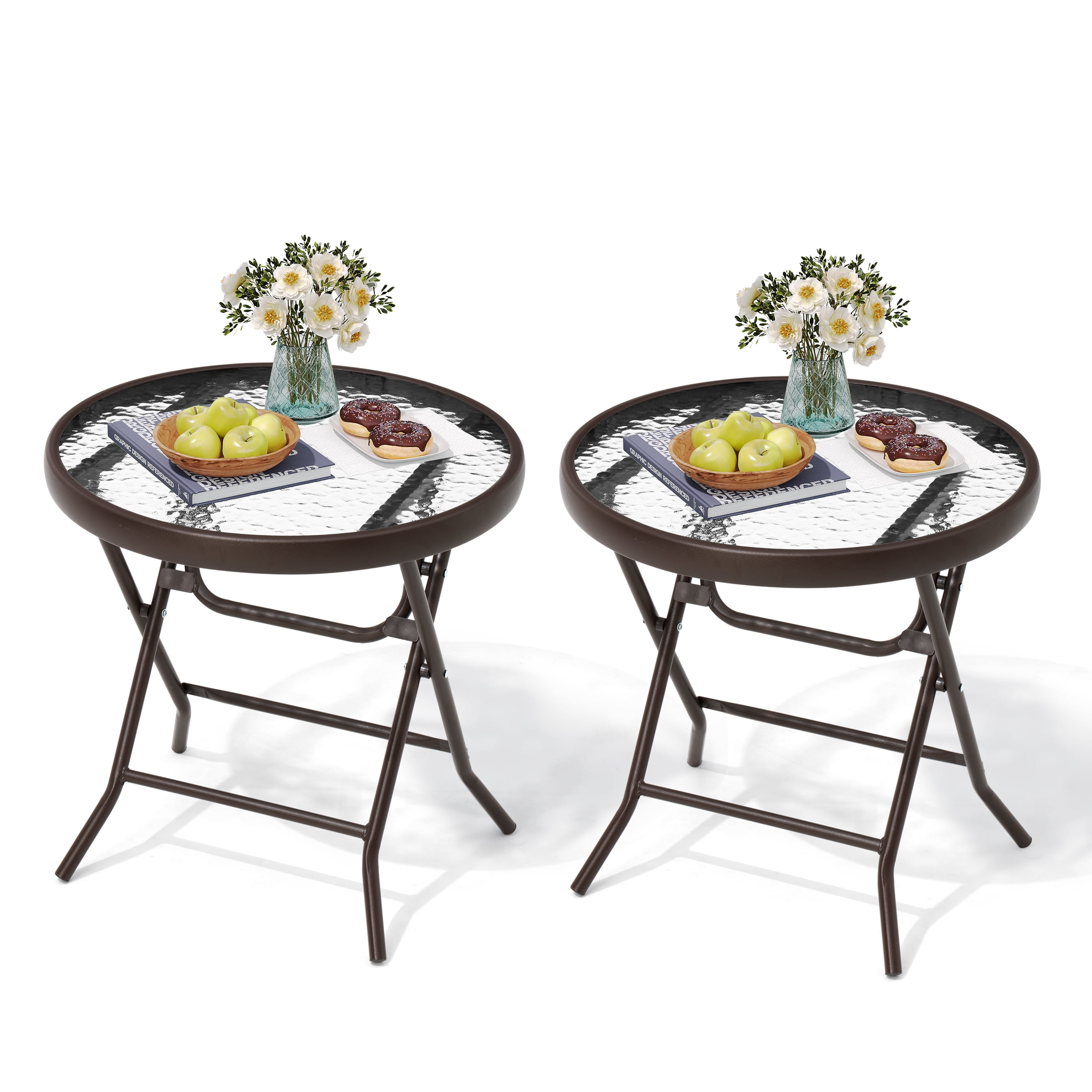 Cloud Fly Foldable Side Table Set of 2 with Tempered Glass Top 18 ...