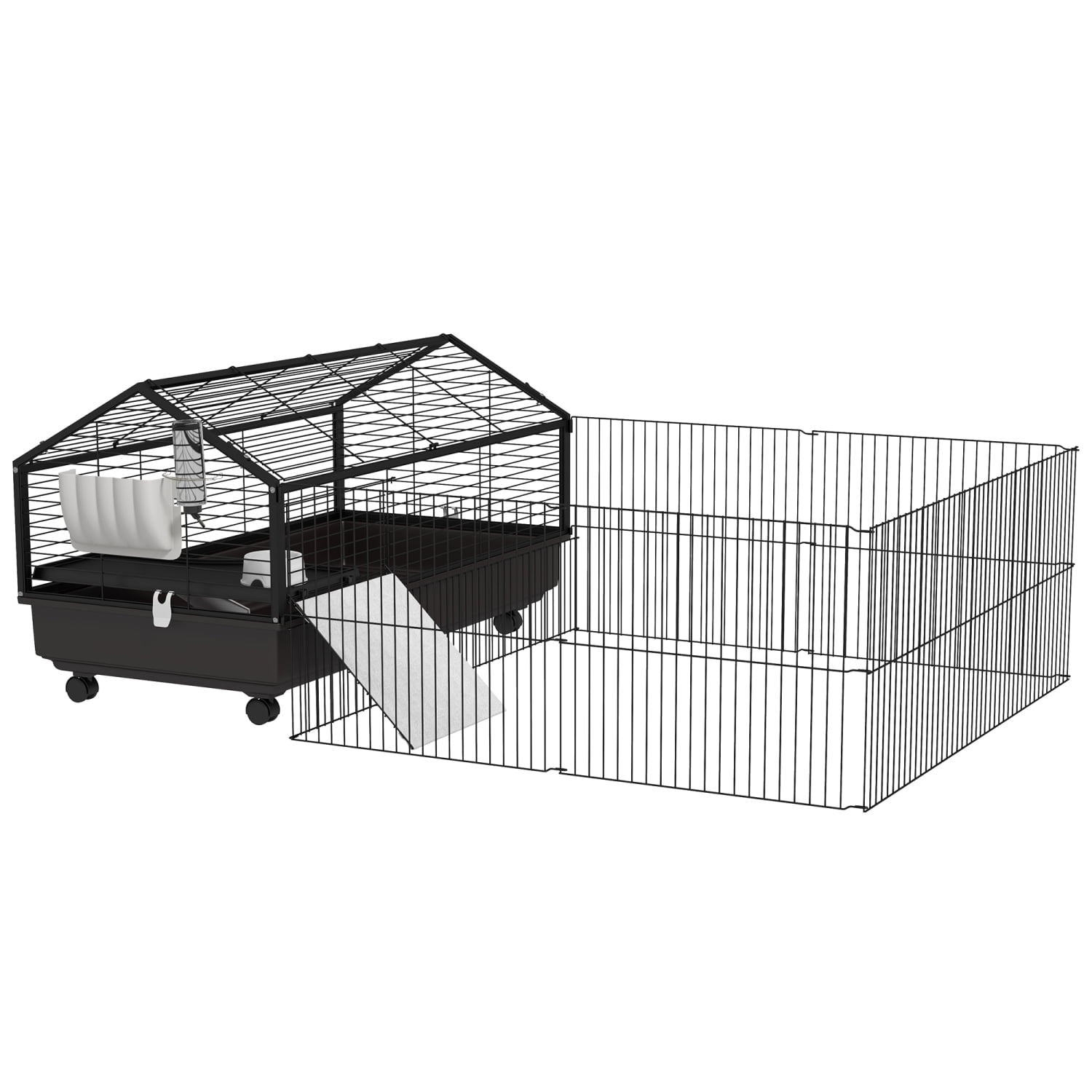 Foldable PawHut Small Animal Cage with Rolling Run Area for Bunny ...