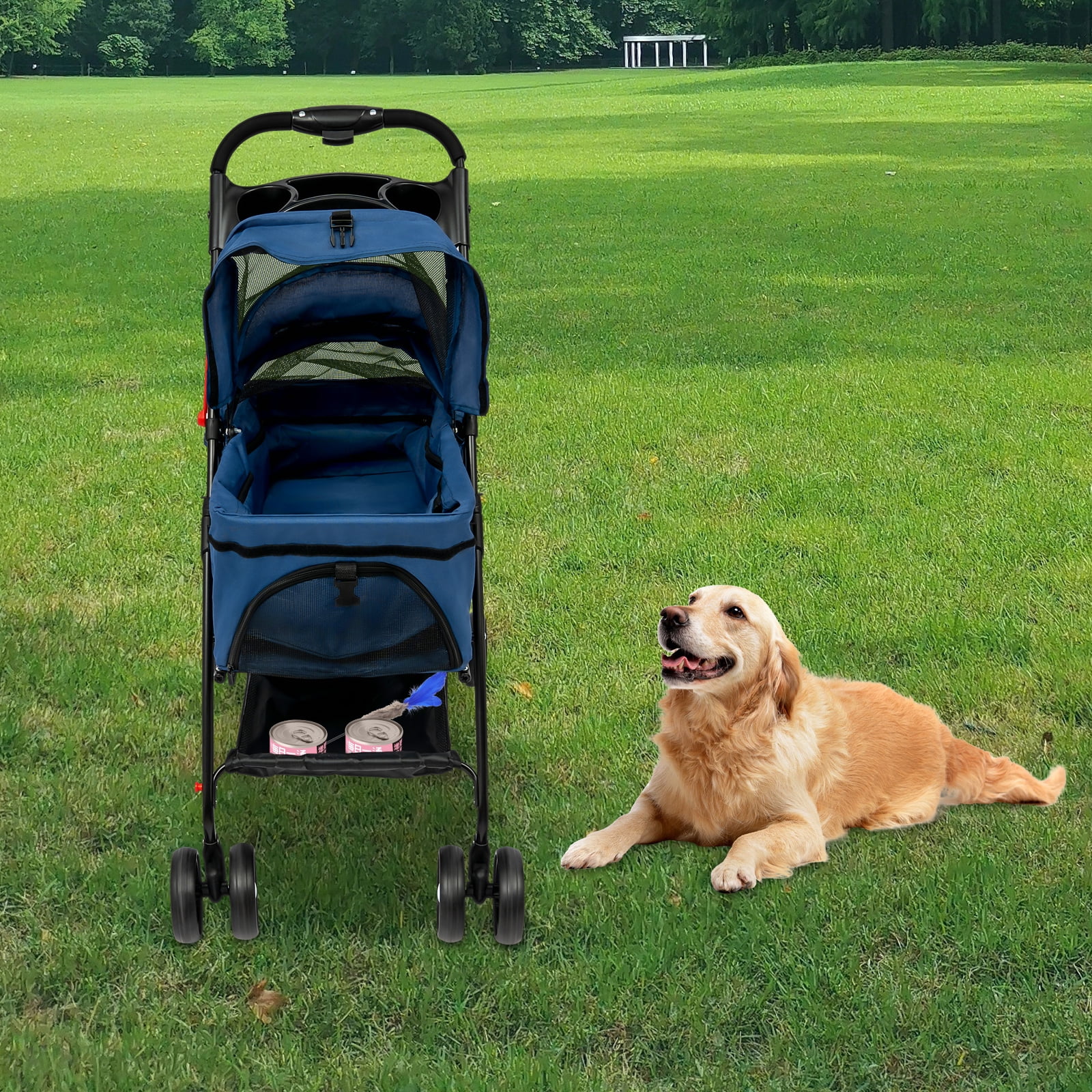 Foldable Pet Cart,Dog Cat Carrying Cart with 4 Wheels (2 Back Wheels ...