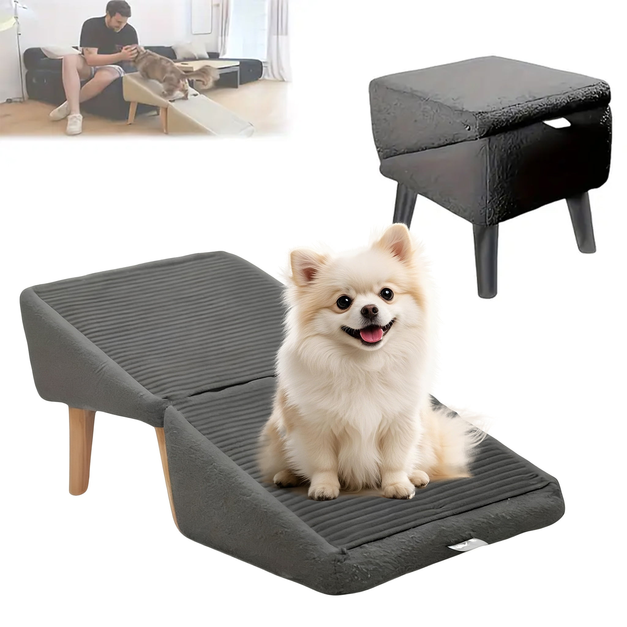Foldable Pet Ramp and Stairs Combo, Cushioned Non-Slip Steps for Large ...