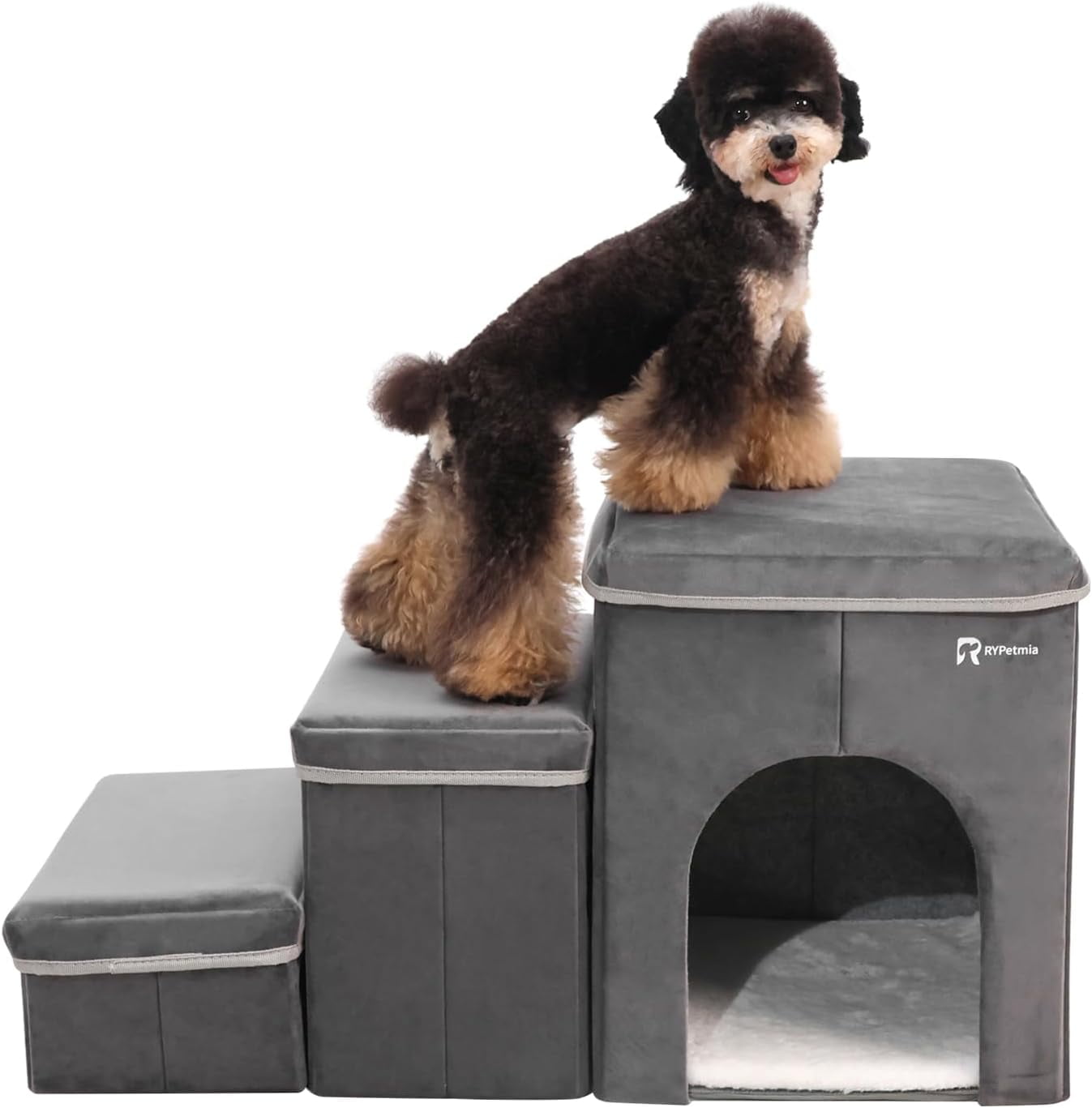 Foldable Pet Stairs for Beds & Sofas - Non-Slip Dog Steps with Storage ...