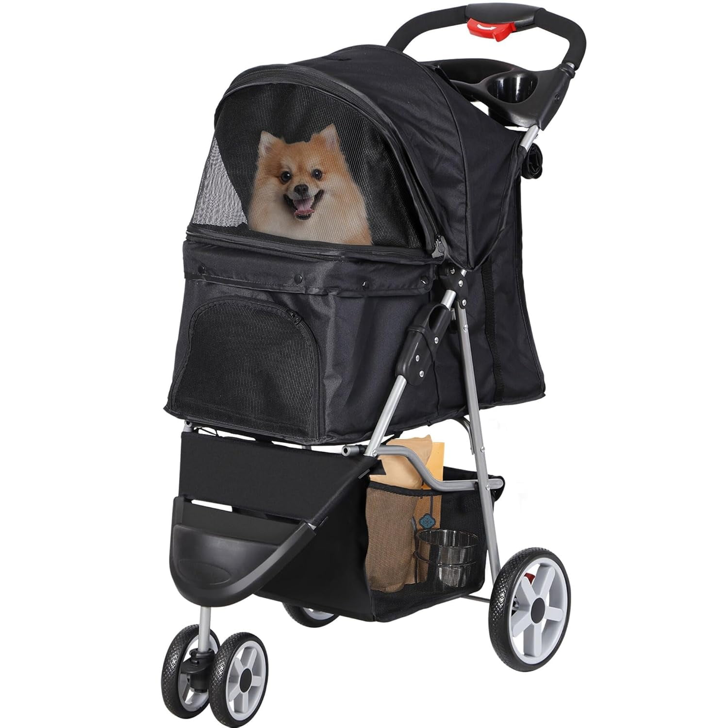 Foldable Pet Stroller for Cats and Dogs 3 Wheels Carrier Strolling Cart ...