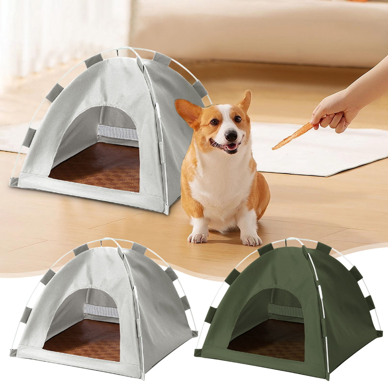 Foldable Pet Tent with Soft Pad, Breathable Fabric Semi-Enclosed Space ...
