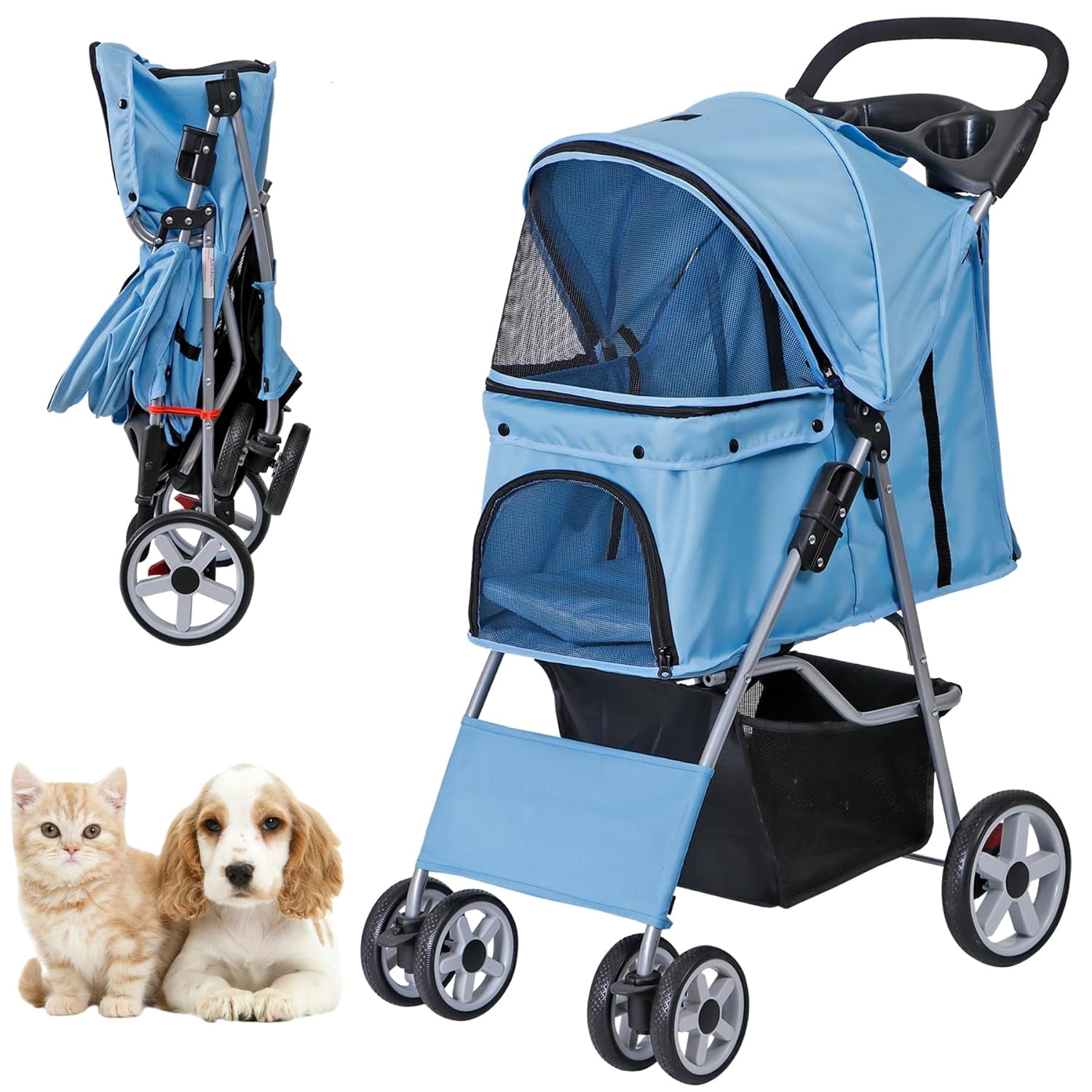 Foldable Pet Stroller, Cat/Dog Stroller with 4 Wheel, Pet Travel ...