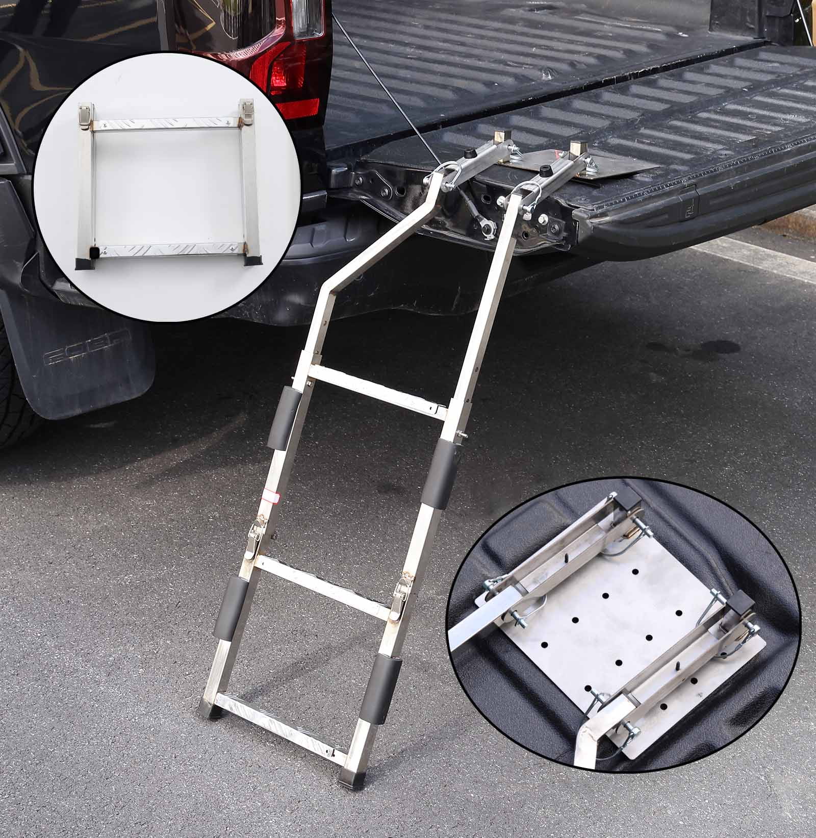 Foldable Pickup Truck Tailgate Ladder with Grab Handle, Heavy Duty ...