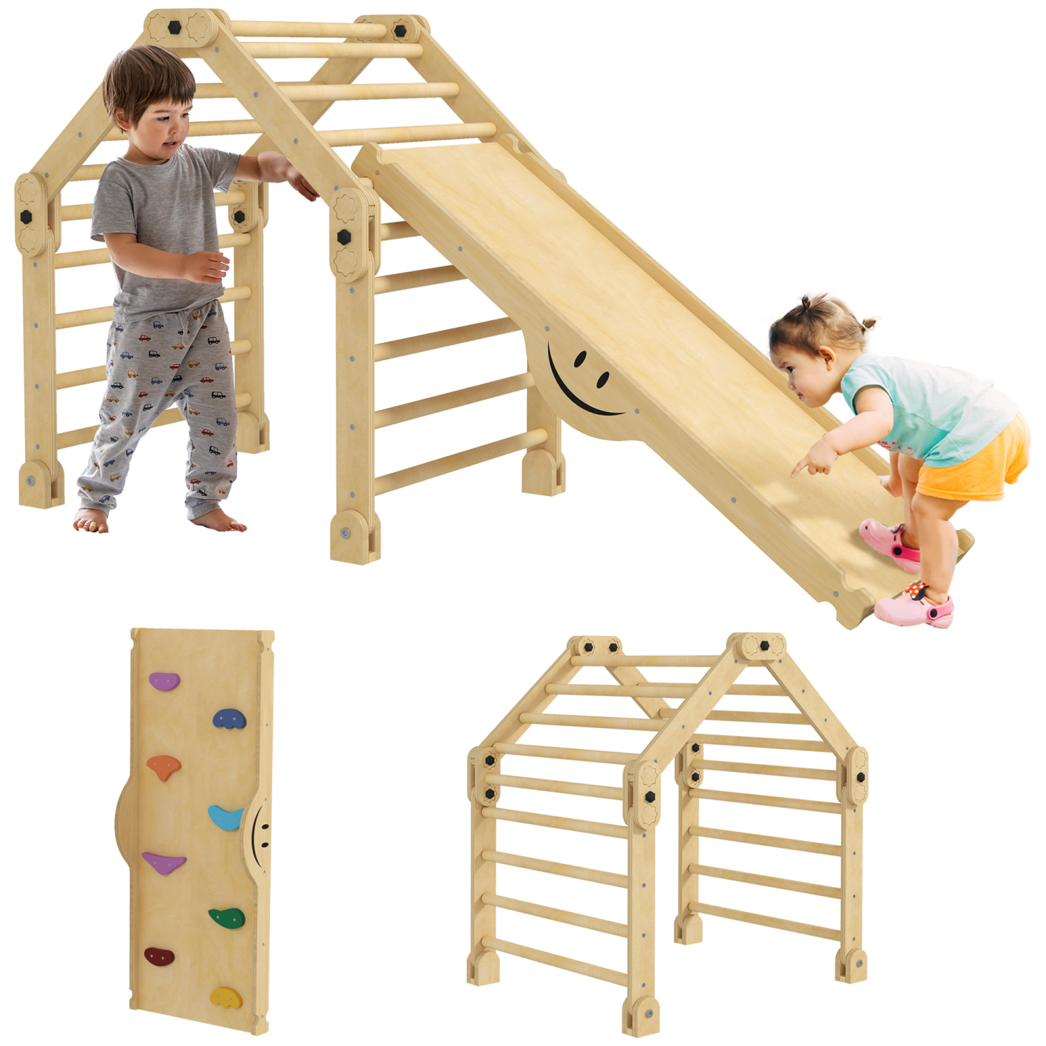 Foldable Pikler Climbing Toys 4-in-1 Indoor Playground Ramp Seesaw ...