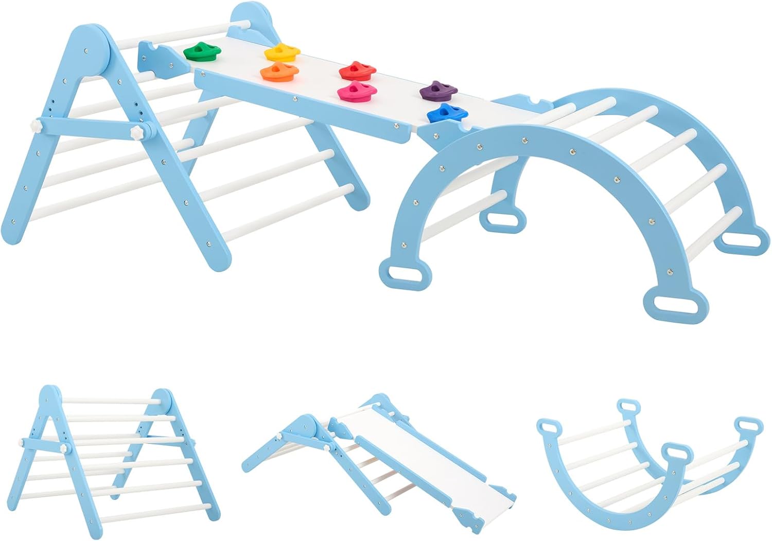 Foldable Pikler Triangle Set, Montessori Climbing Set with Solid Wood ...