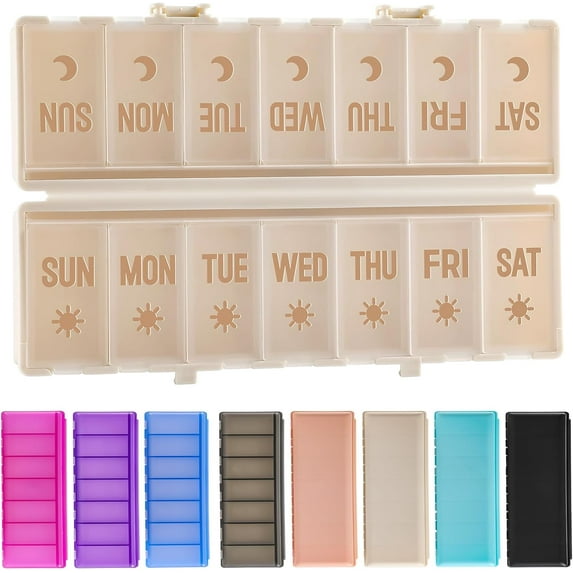 Foldable Pill Organizer 2 Times a Day w/Etched Labels -Dual Protection ...