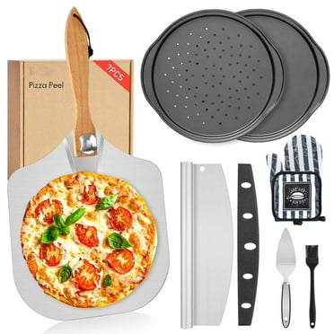 Chef Pomodoro Pizza Baking Set with 3 Pizza Pans and Pizza Rack, Non ...