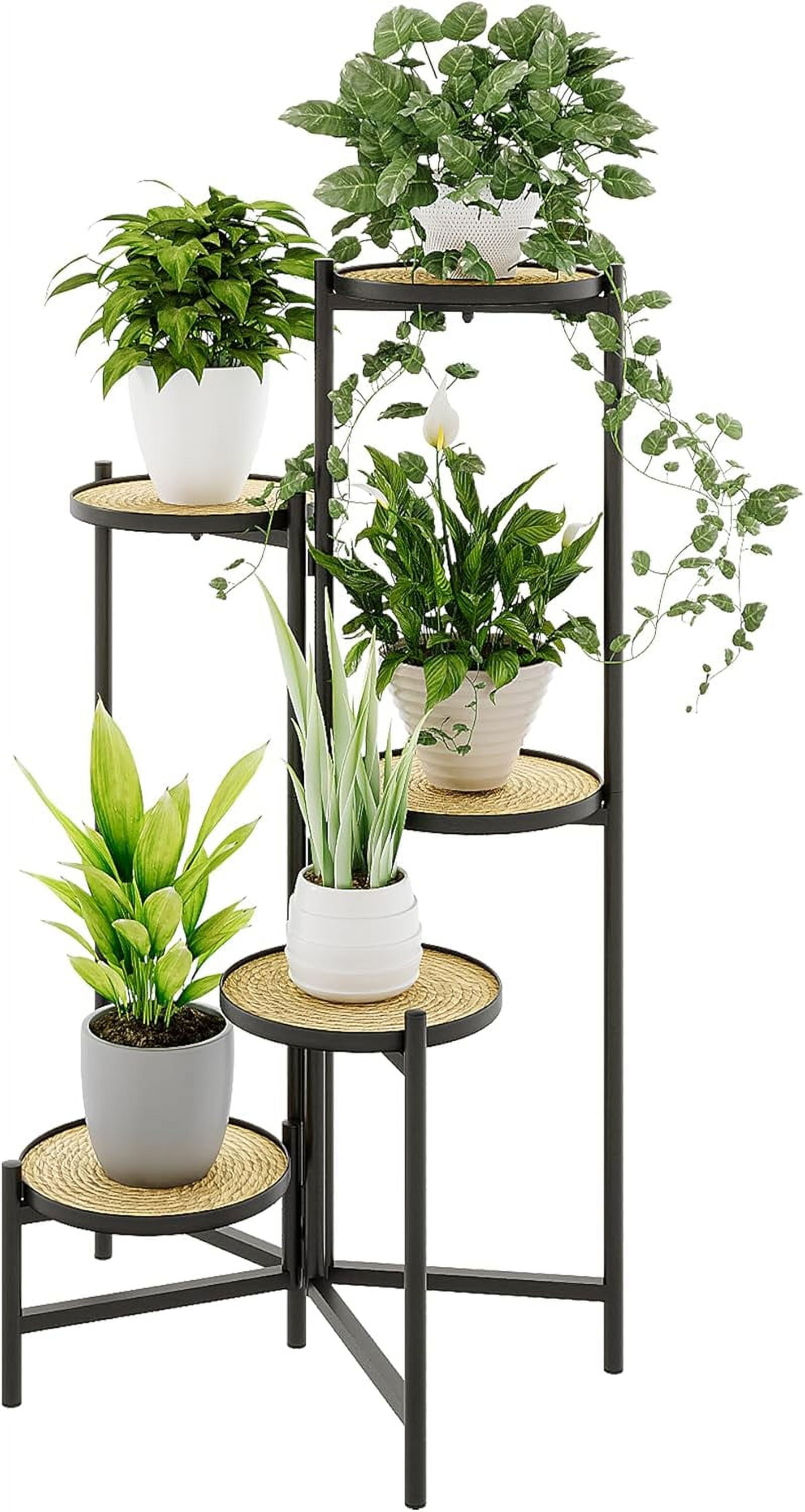 Foldable Plant Stand Indoor Metal Outdoor Plant Shelf Black Rattan ...