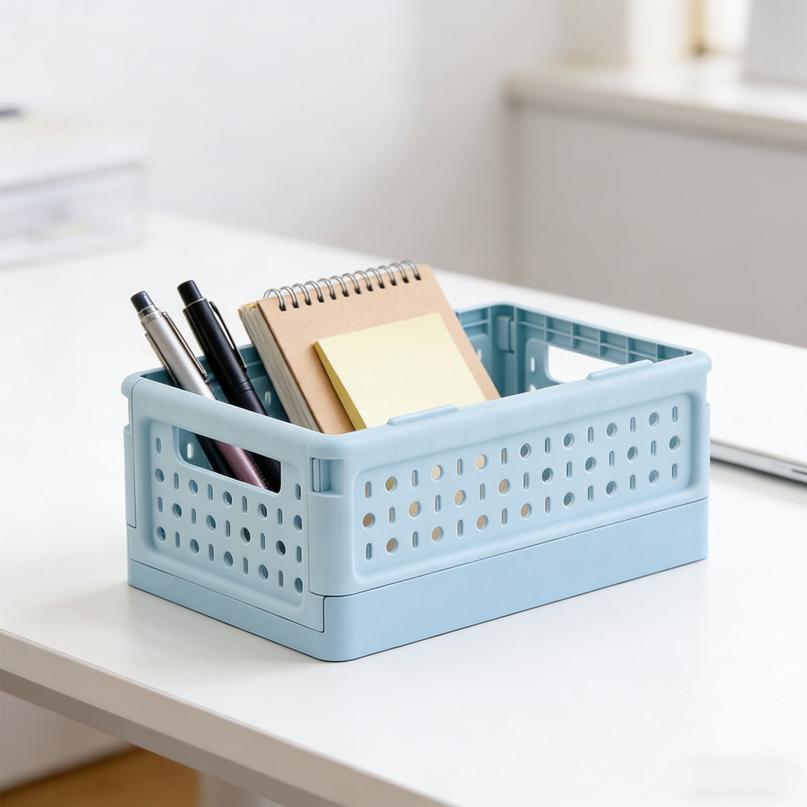 Foldable Plastic Desktop Storage Basket, Space-Saving Multifunctional ...