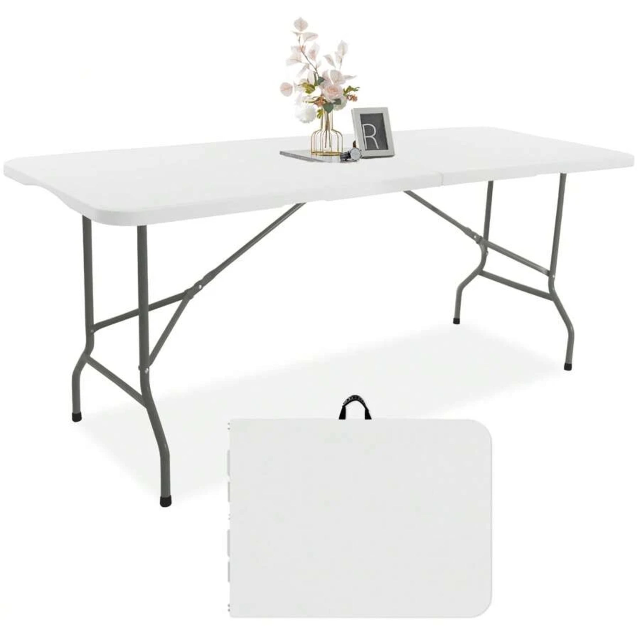 Foldable Plastic Folding Table with Adjustable Height, Portable White ...