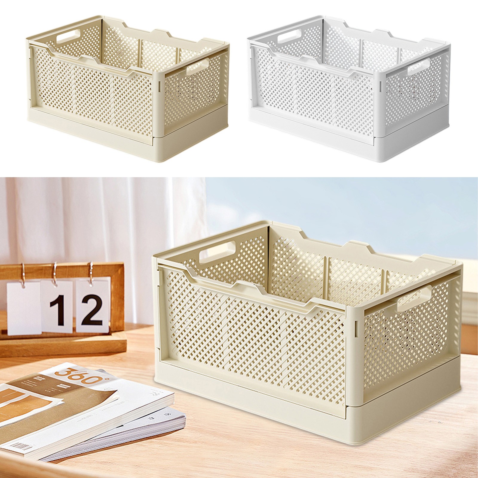 Foldable Plastic Storage Basket Organizer - 15x10.5x7.5 inch Desktop ...