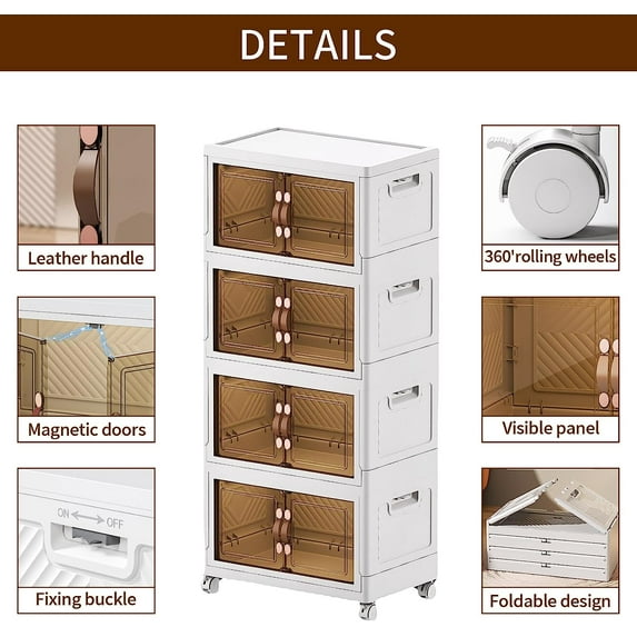 Foldable Plastic Storage Box With Wheels and Doors,XLLarge Storage Bin ...