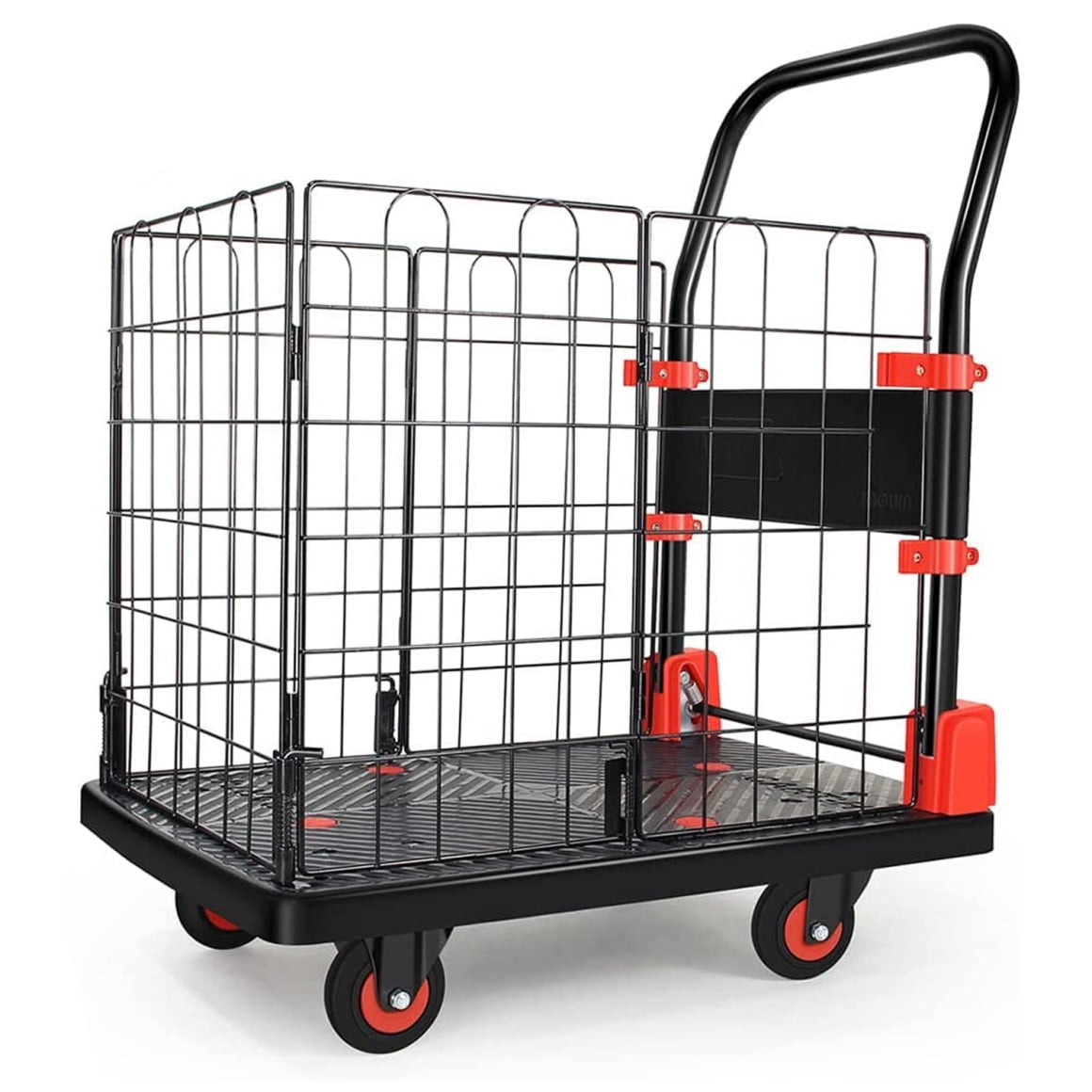 Foldable Platform Push Hand Cart, Folding Mesh Cage Cart with ...