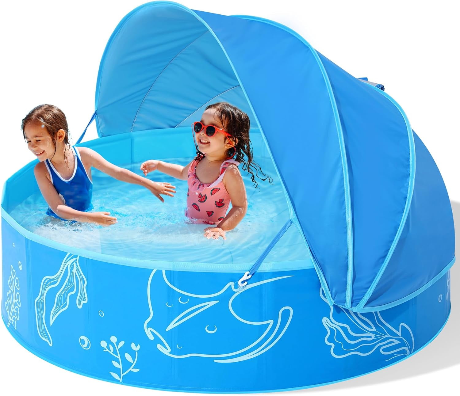 Foldable Pool with Canopy: 47in Baby Pool and Beach Tent for Toddlers ...