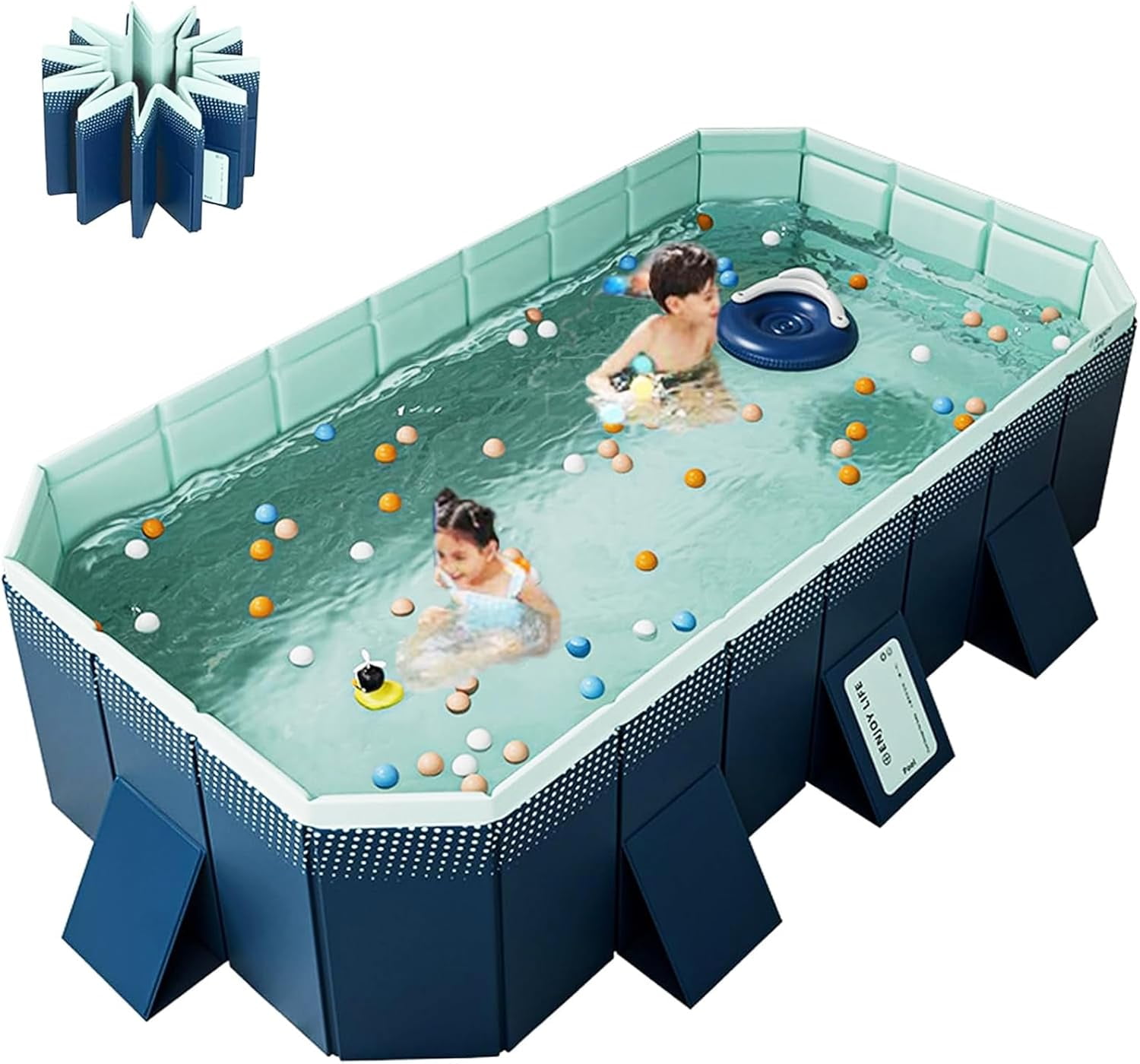 Foldable Pool Non-Inflatable Swimming Pool for Family Adults Hard Plastic Shell Collapsible ...