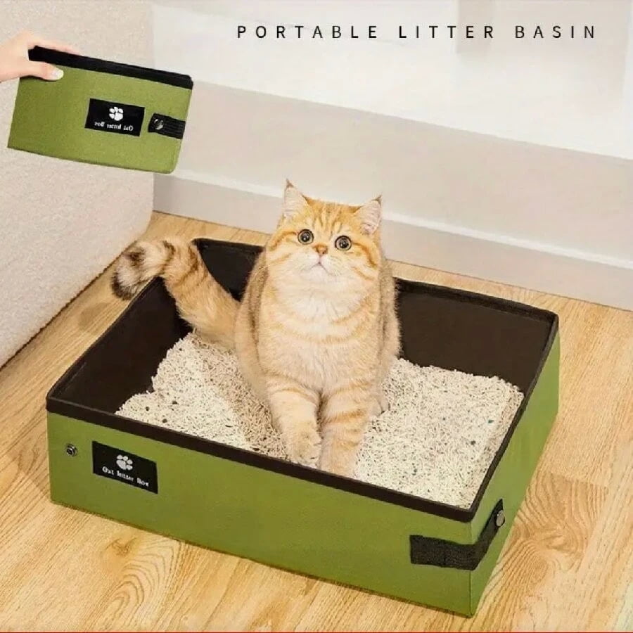 Foldable Portable Cat Litter Box with Shovel – Leak-Proof Travel Litter ...