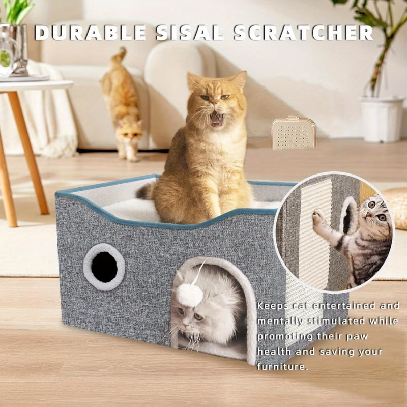 Foldable and Portable Extra-Wide Cat House for Indoor Cats - Large Cat ...