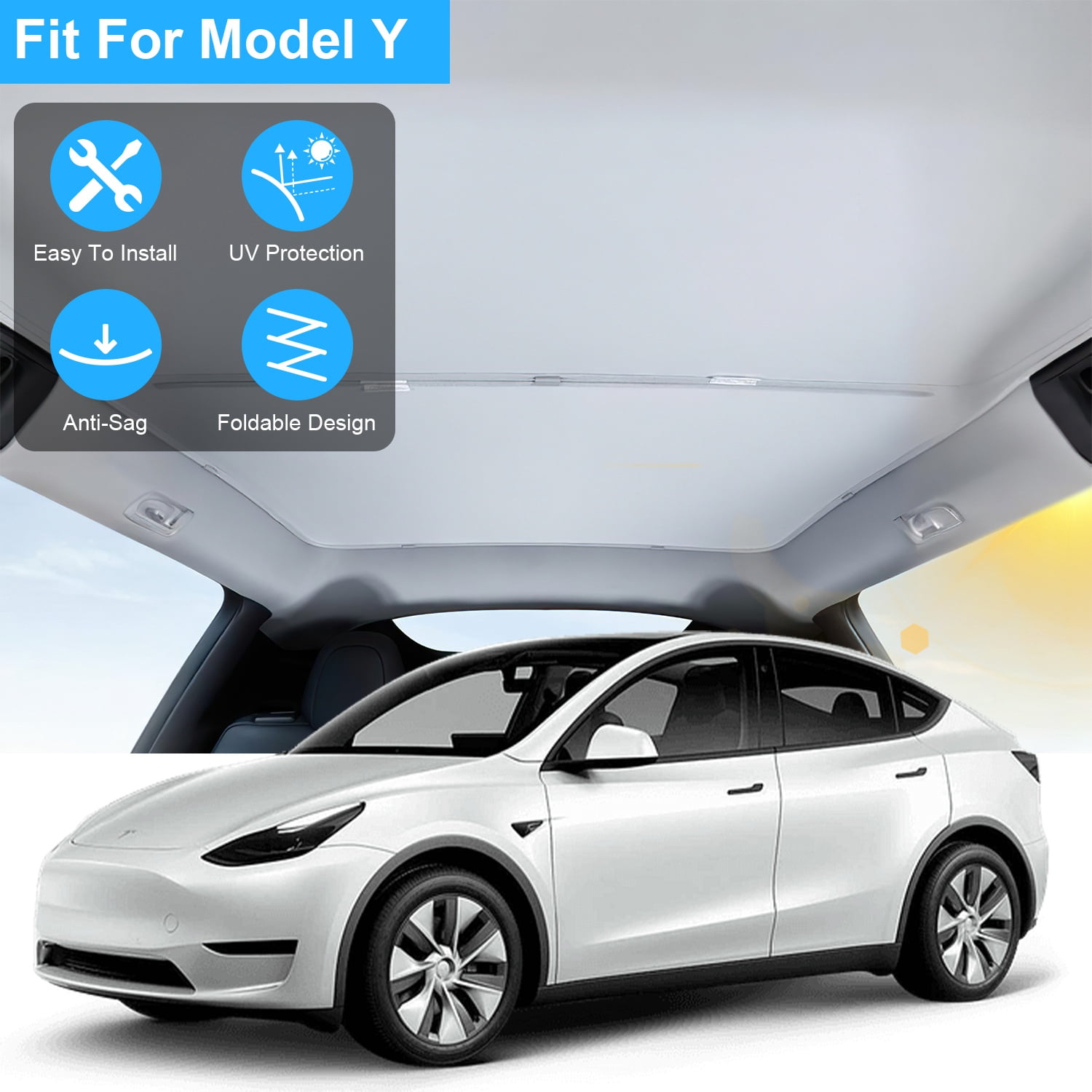 Foldable Portable UV Protection Roof Fit Heat Blocking Anti-Sag Sunroof ...